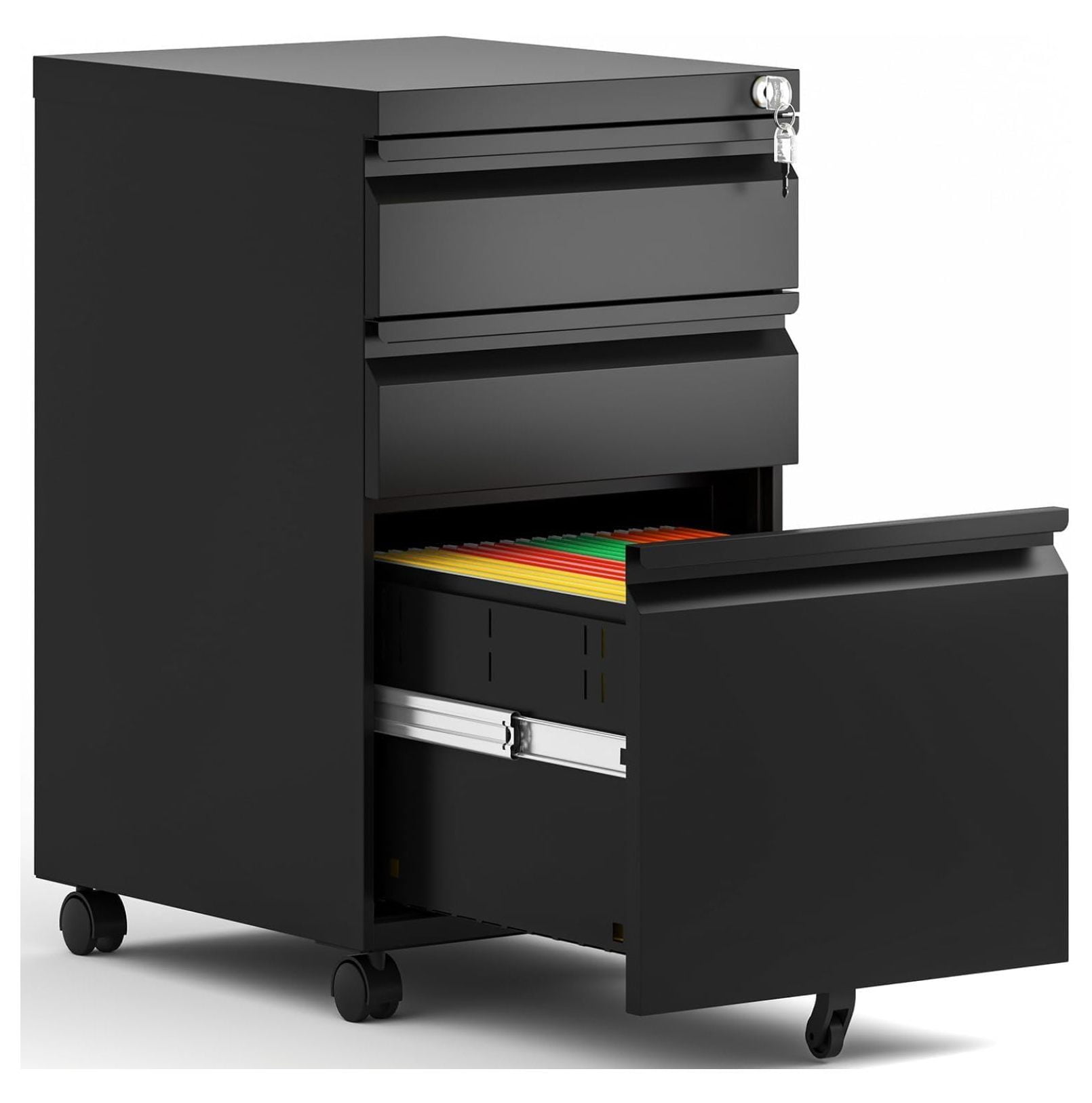 3 Drawer Mobile File Cabinet, Metal Under Desk Filing Cabinet with Lock ...