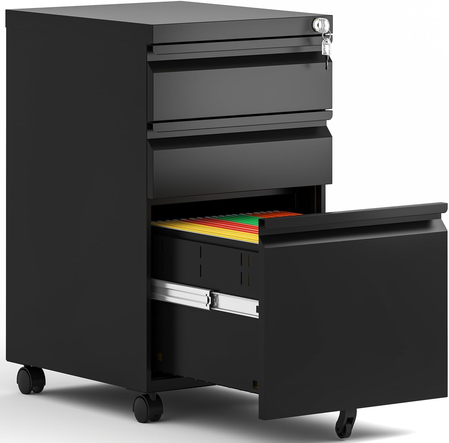 3 Drawer Mobile File Cabinet, Metal Under Desk Filing Cabinet with Lock ...