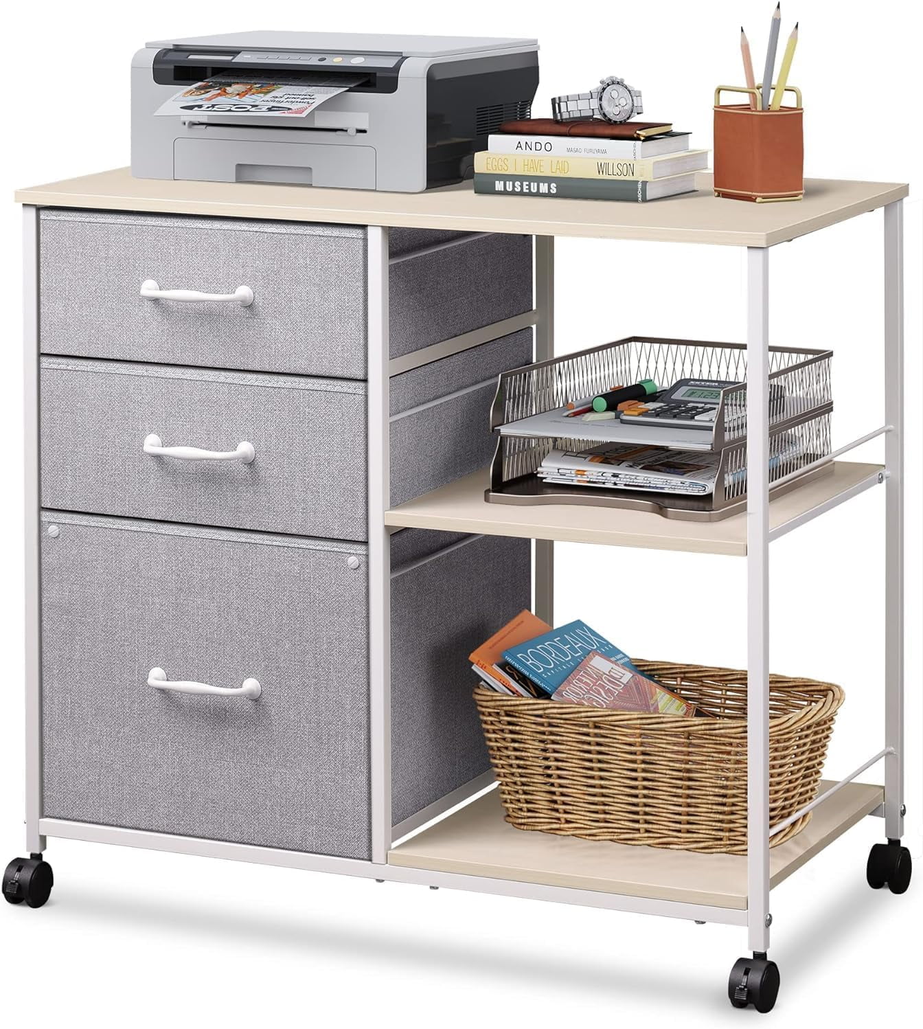 3 Drawer Mobile File Cabinet, Rolling Printer Stand with Open Storage ...