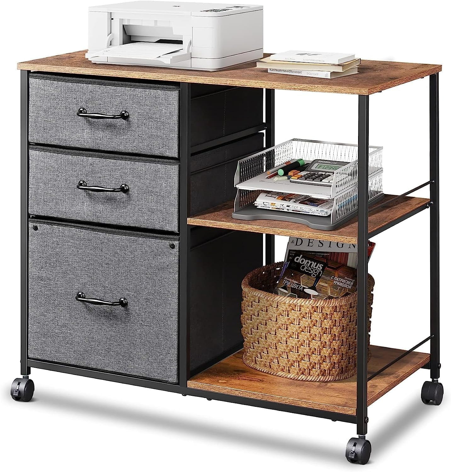 3 Drawer Mobile File Cabinet, Rolling Printer Stand with Open Storage ...
