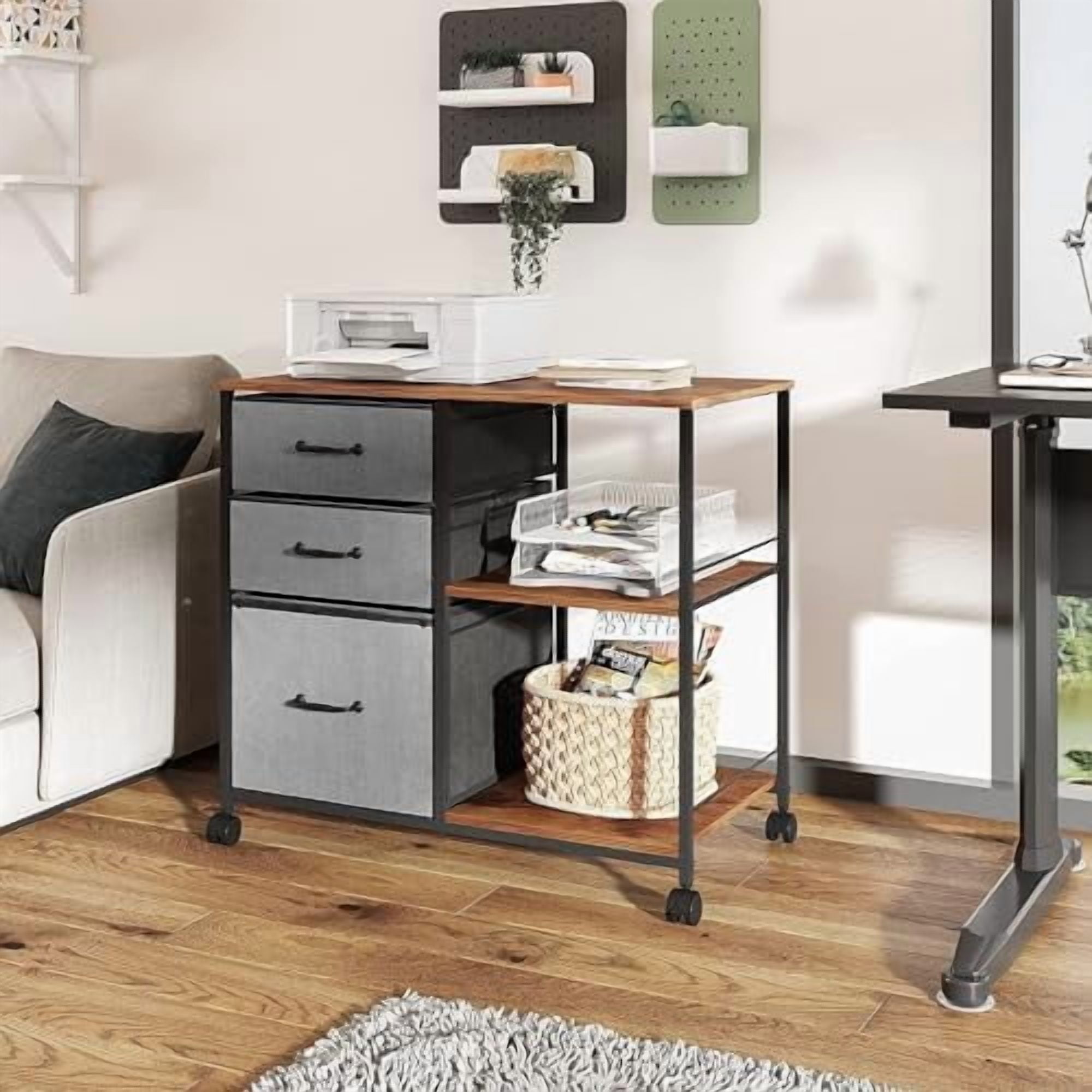 3 Drawer Mobile File Cabinet, Rolling Printer Stand with Open Storage ...