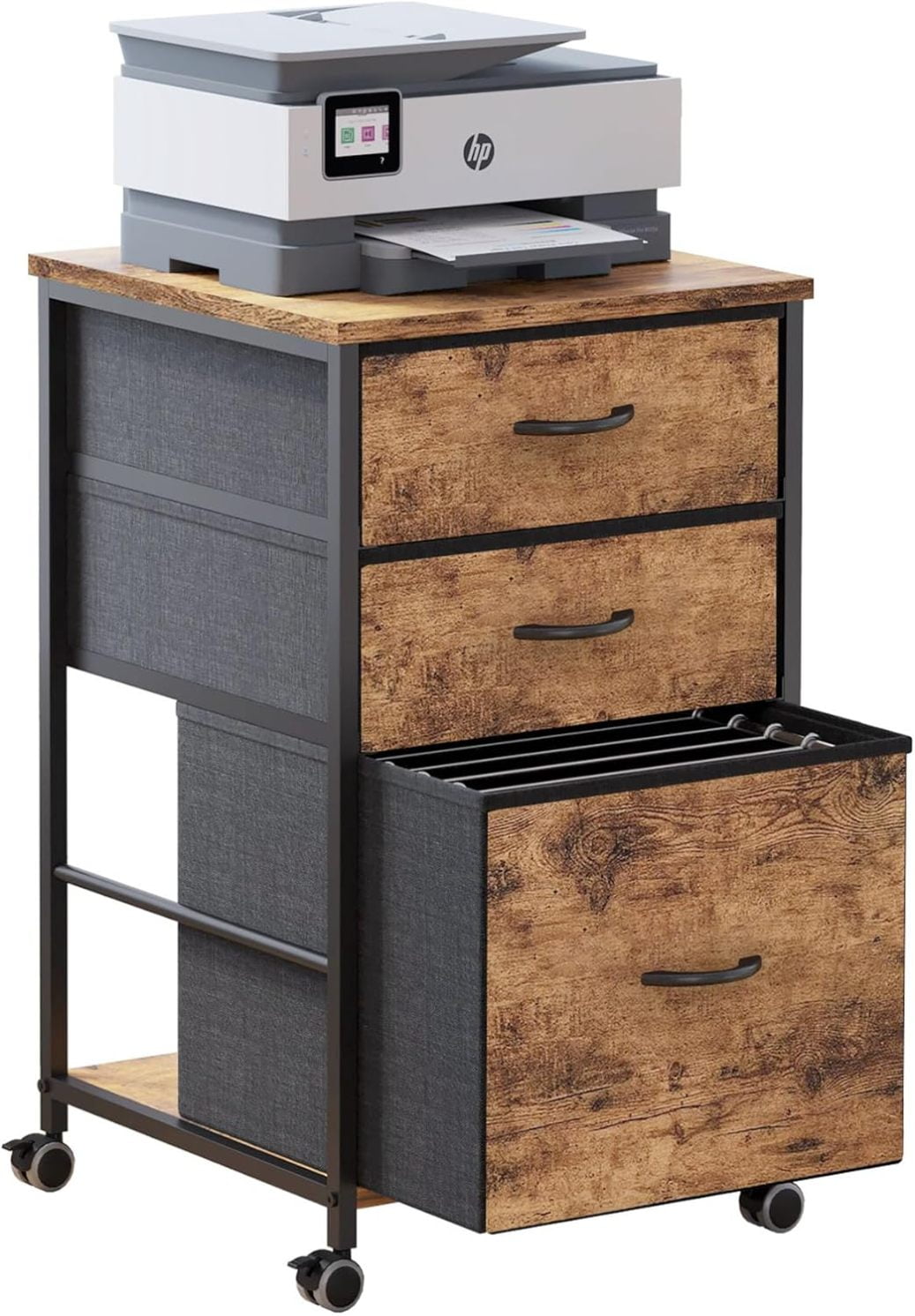 3 Drawer Mobile File Cabinet,Rustic Brown File Cabinets for Home Office ...