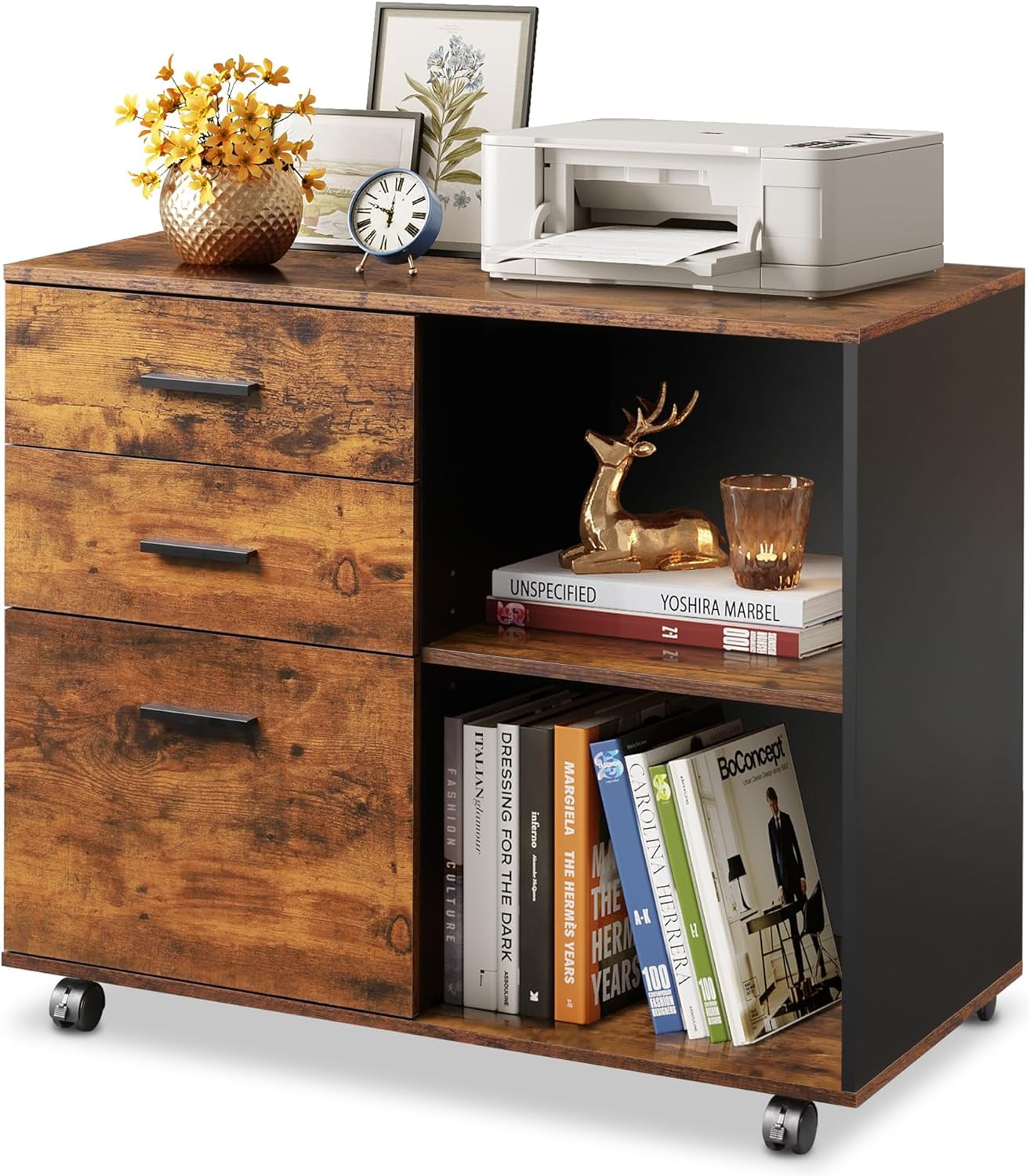 3 Drawer Mobile File Cabinet, Wood Lateral Filing Cabinet, Printer ...