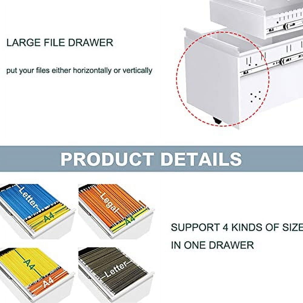3-Drawer Mobile File Cabinet with Lock, Rolling Office File Cabinet ...