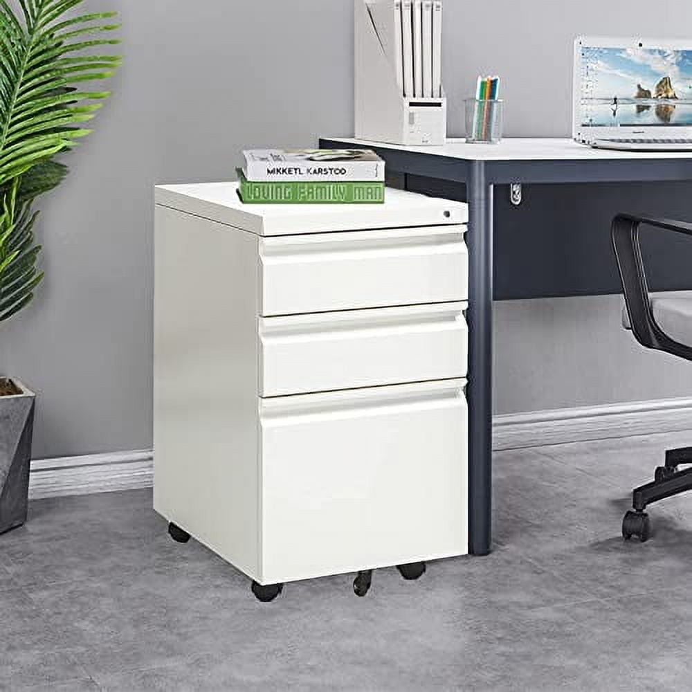 3-Drawer Mobile File Cabinet with Lock, Rolling Office File Cabinet ...