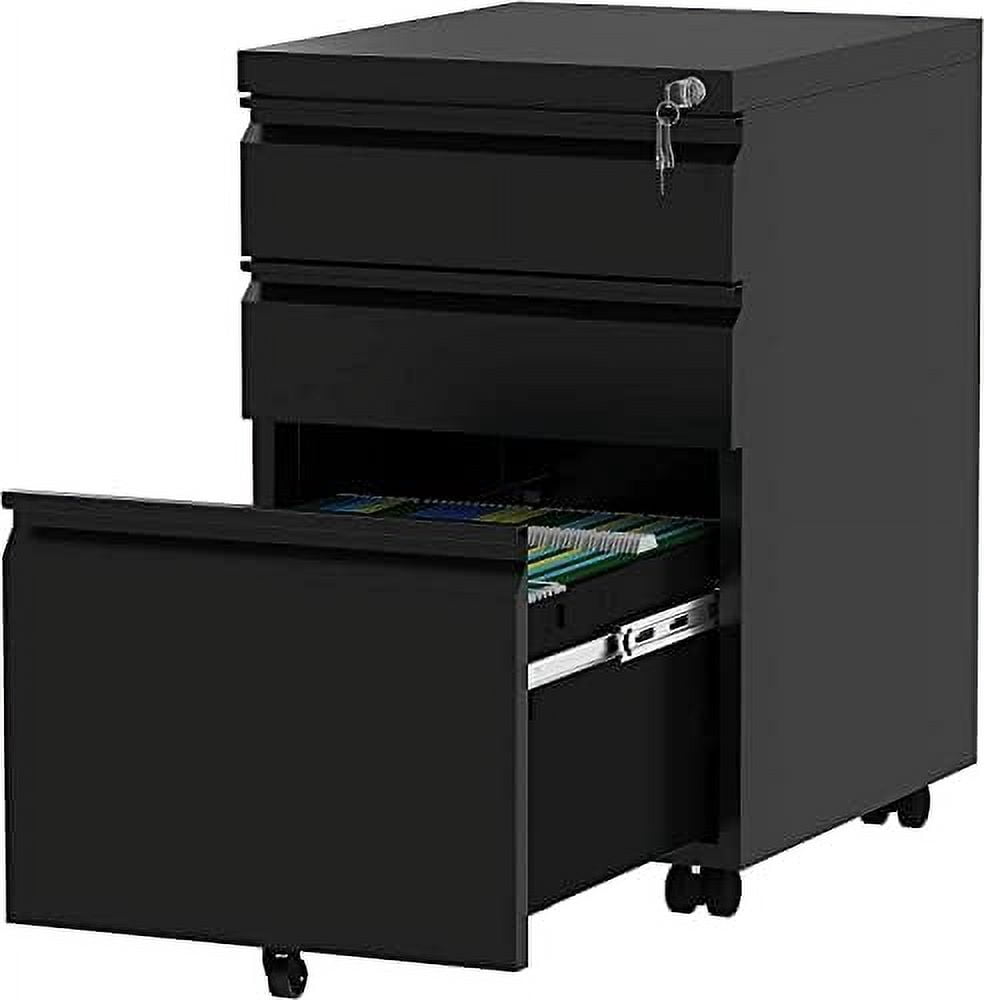 3 Drawer Mobile File Cabinet with Lock, Under Desk Metal Filing Cabinet ...