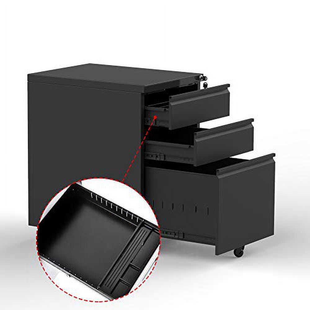 3 Drawer Mobile File Cabinet with Lock, Under Desk Metal Filing Cabinet ...
