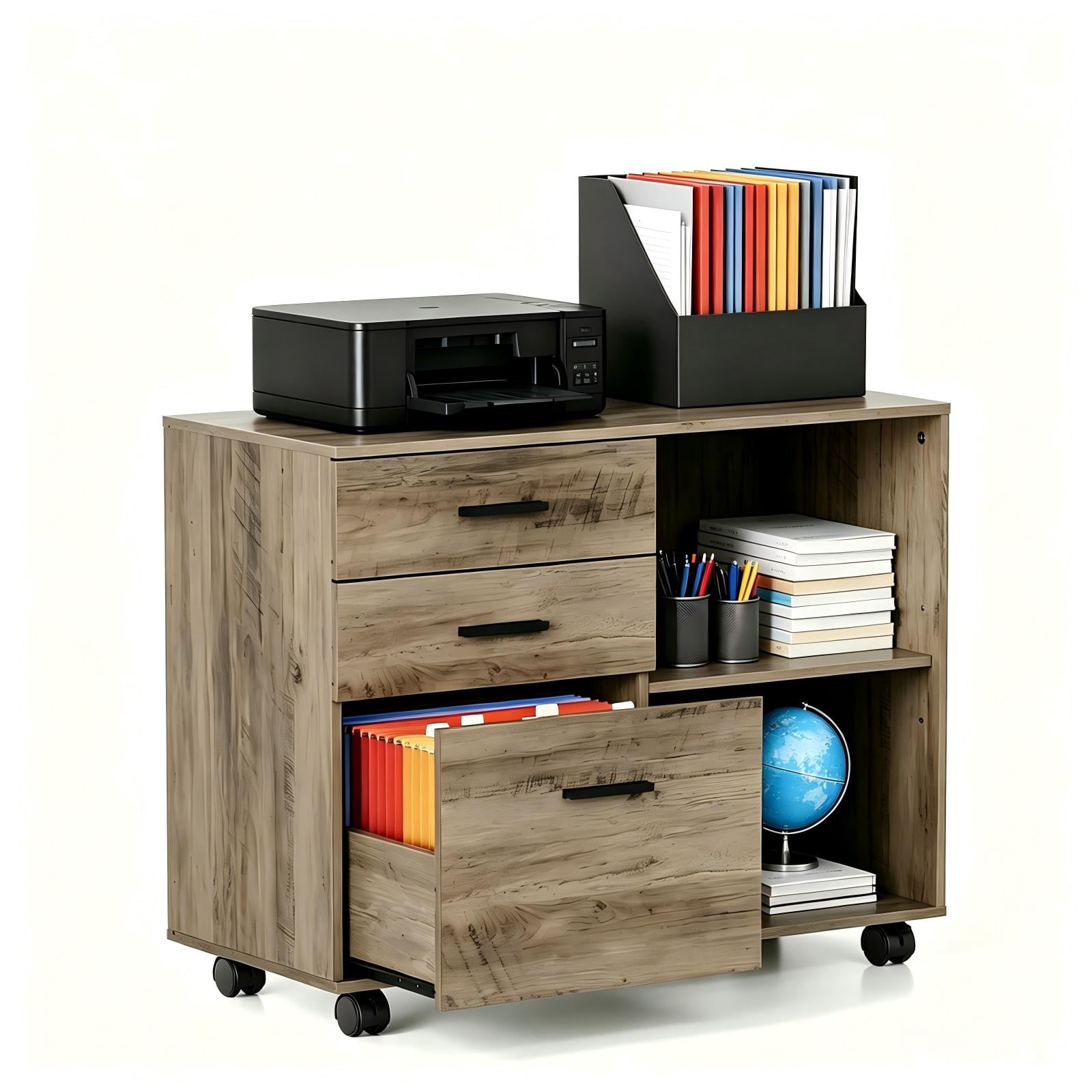 3-Drawer Mobile File Cabinet with Locking Top Drawer, Wood Particle ...