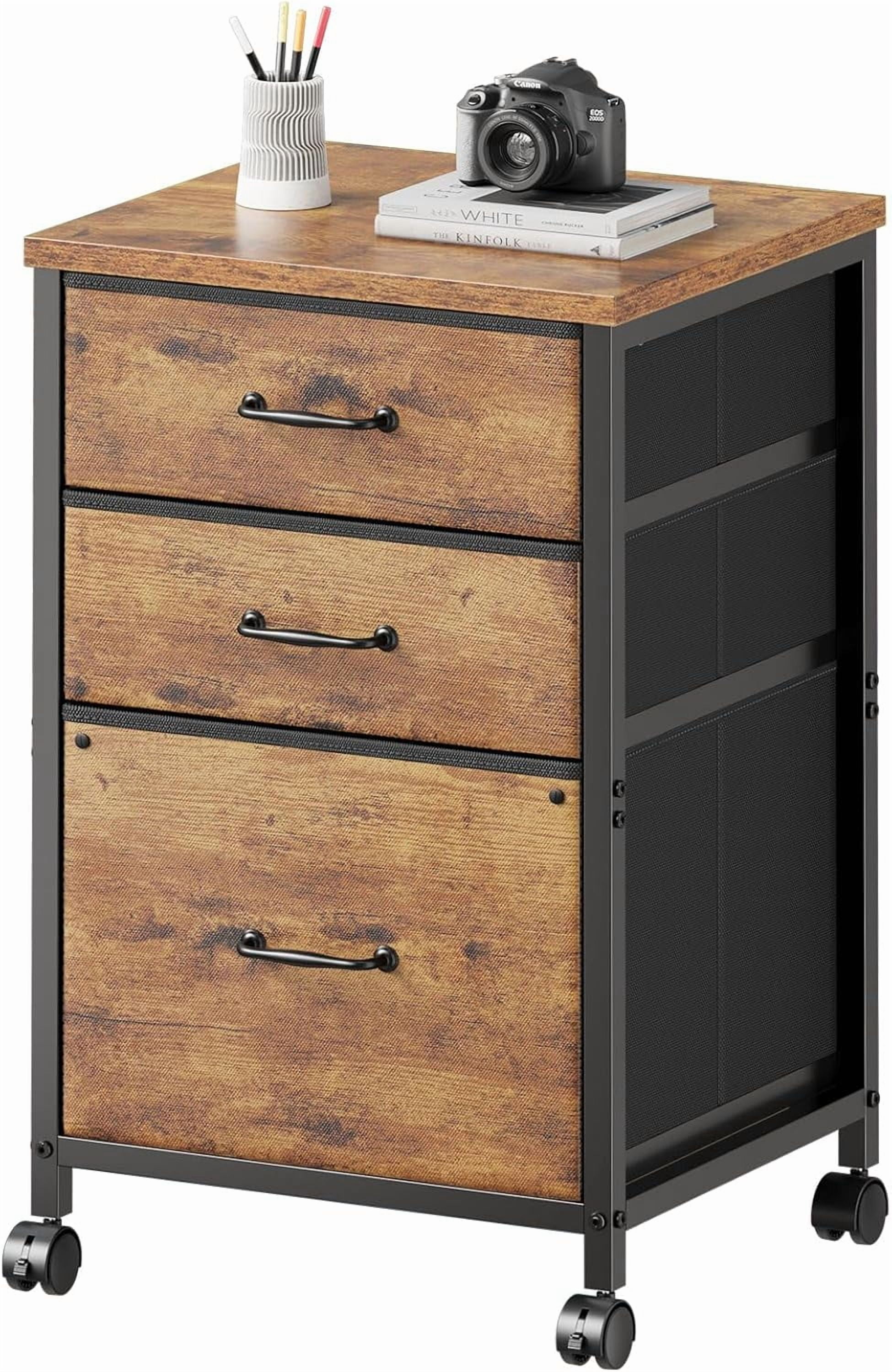 3 Drawer Mobile File Cabinet with Wheels Fabric Vertical Filing Cabinet ...