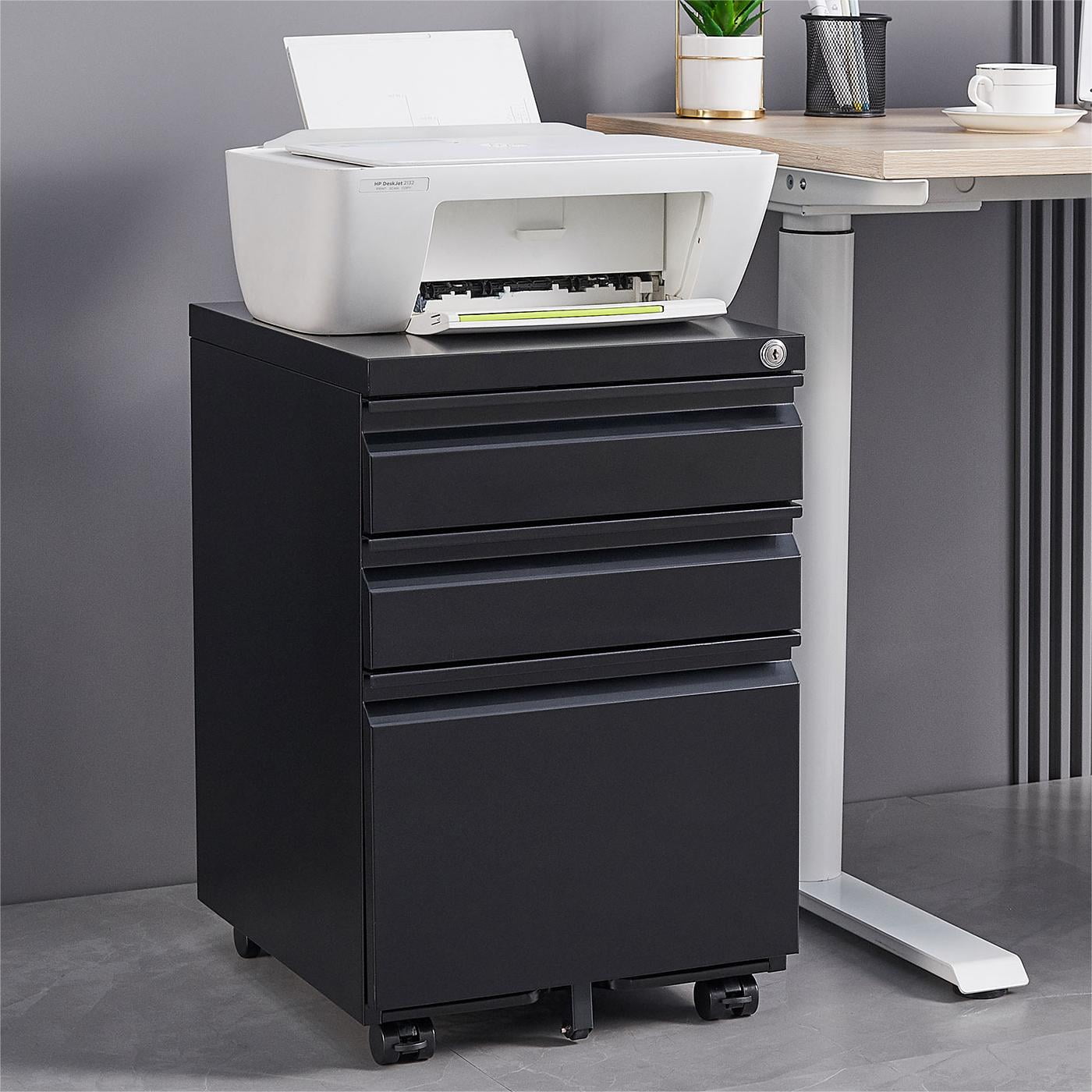 3-Drawer Mobile File Cabinets Rolling Metal Filing Cabinet for Legal ...