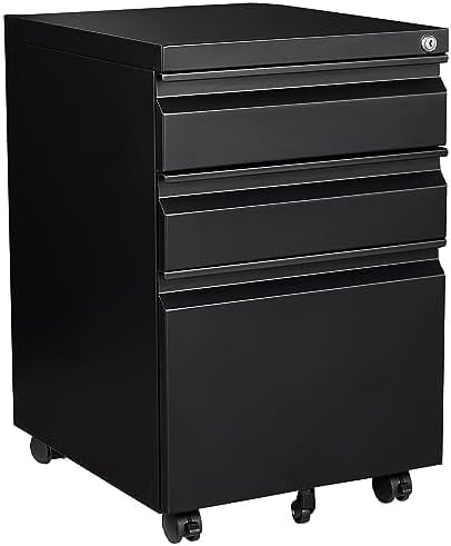 3 Drawer Mobile Metal File Cabinet, Black Filling Cabinet with Lock ...