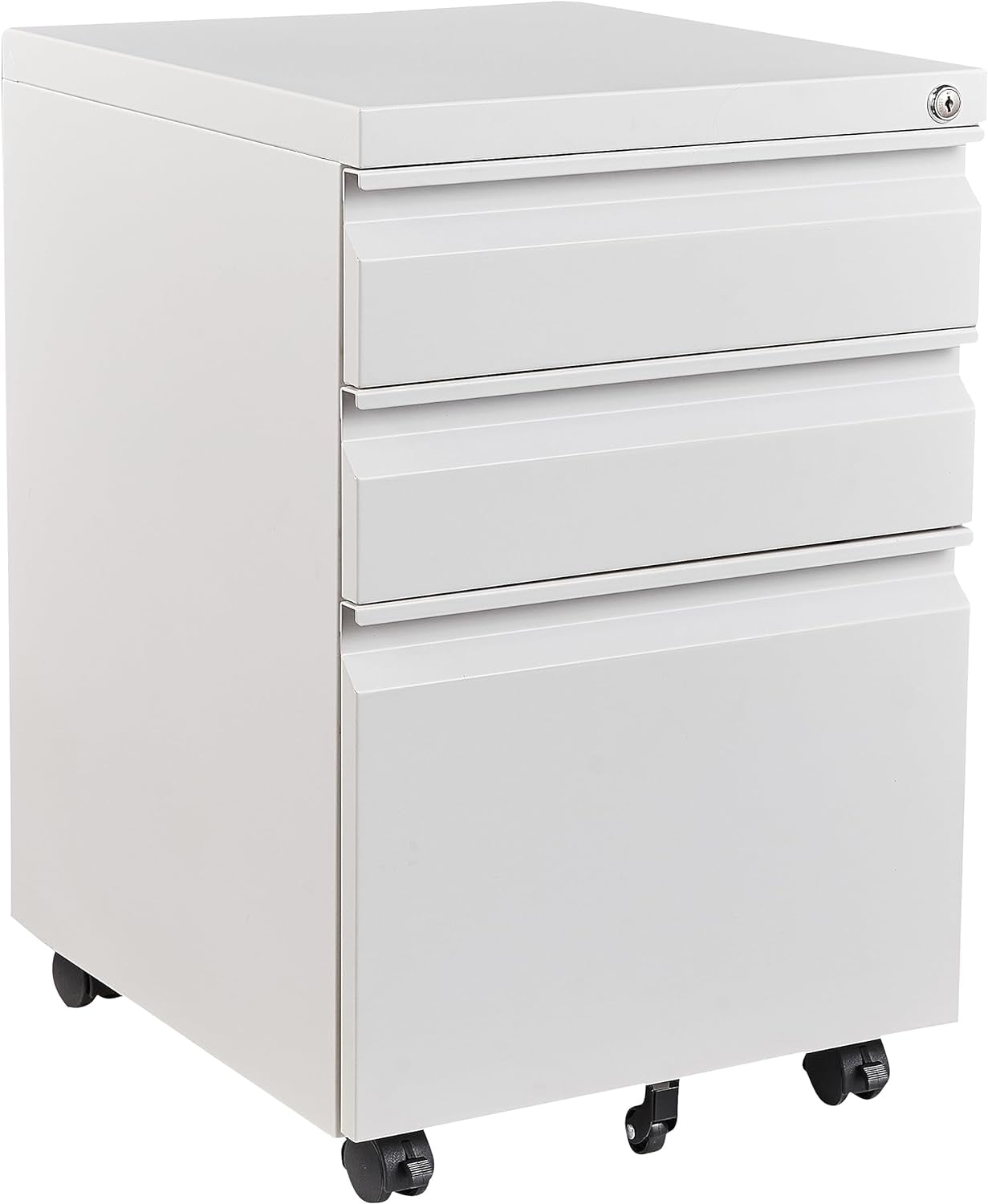 3 Drawer Mobile Metal File Cabinet, White Filling Cabinets with Lock ...