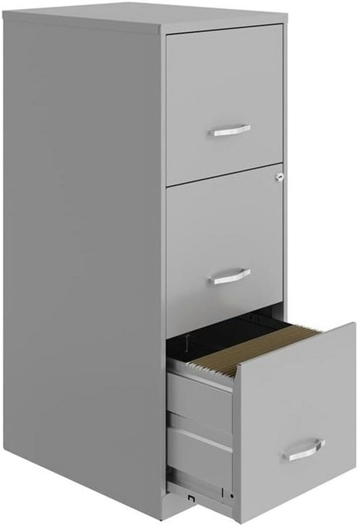 3-Drawer Modern Metal Vertical Filing Cabinet with Lock in Silver ...