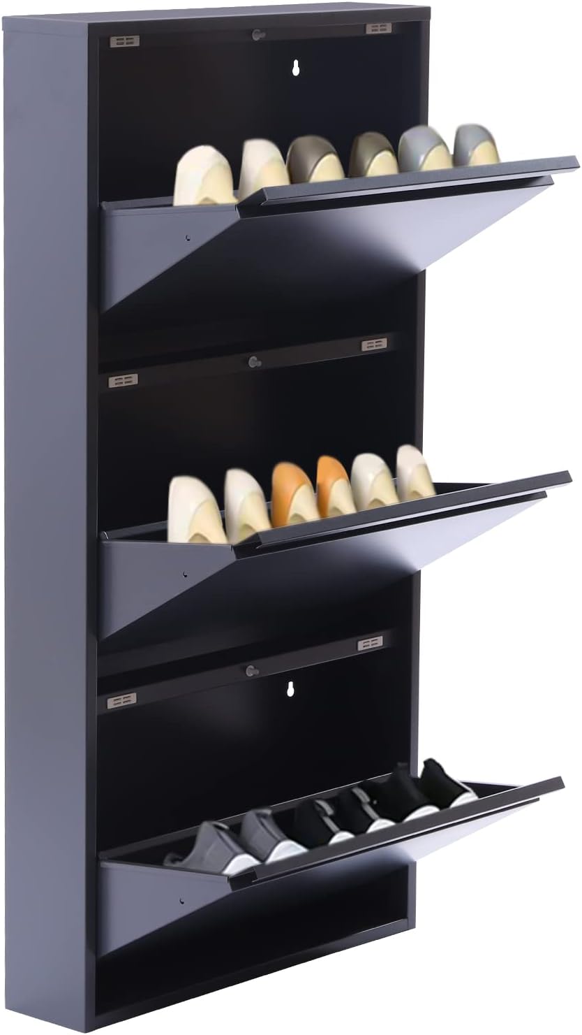 3-Drawer Modern Shoe Cabinet - Entryway Shoe Storage, Flip Drawers ...