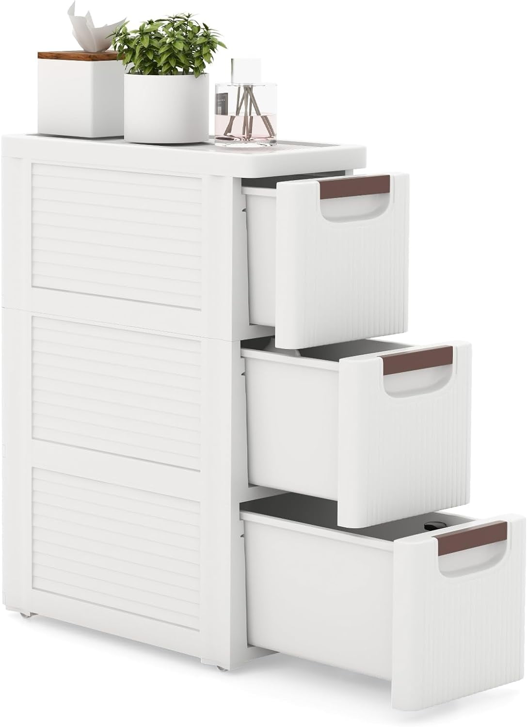 3-Drawer Narrow Storage Cabinet, Slim Rolling Cart, Mobile Plastic Cart ...