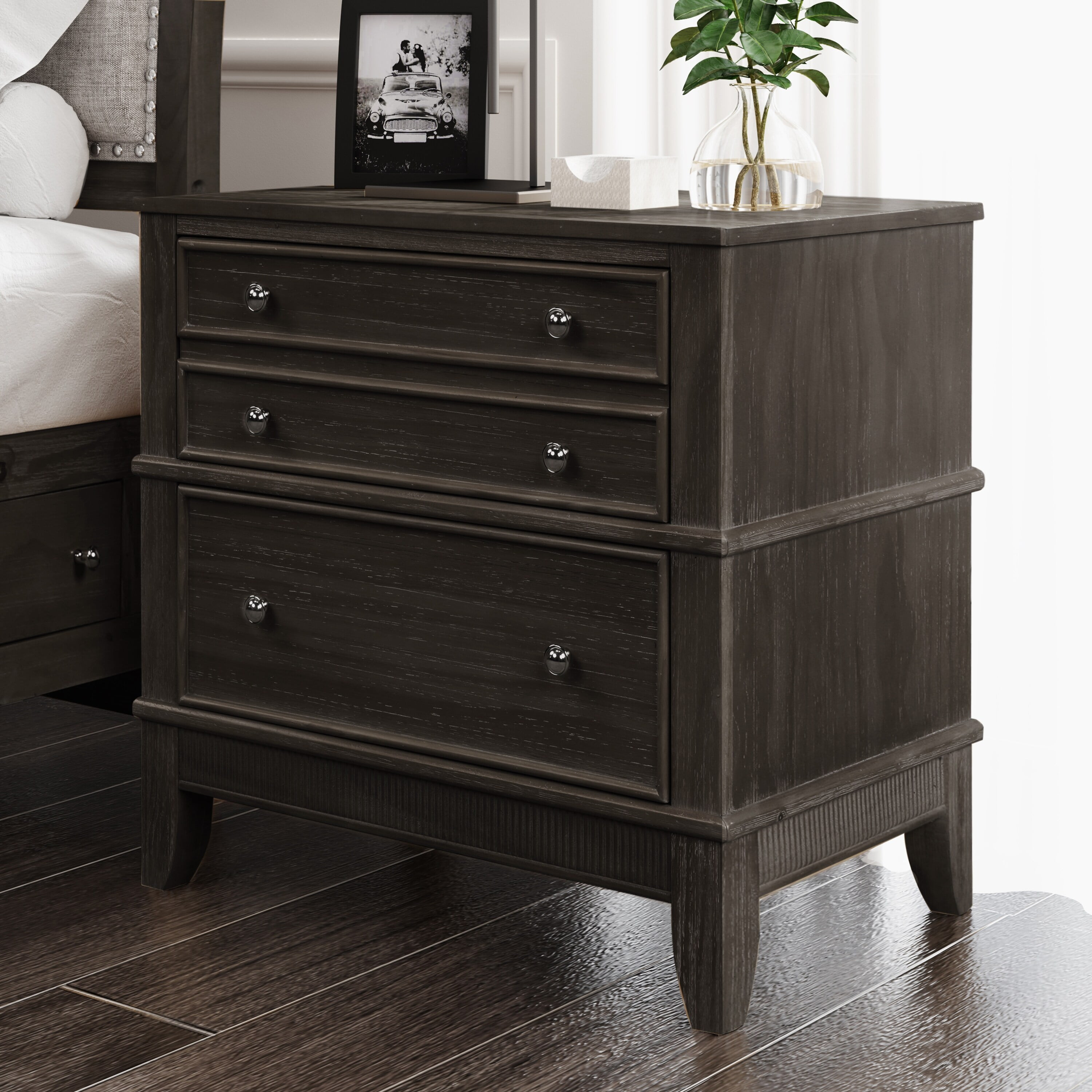 3-Drawer Natural Nightstand Coffee - Walmart.com