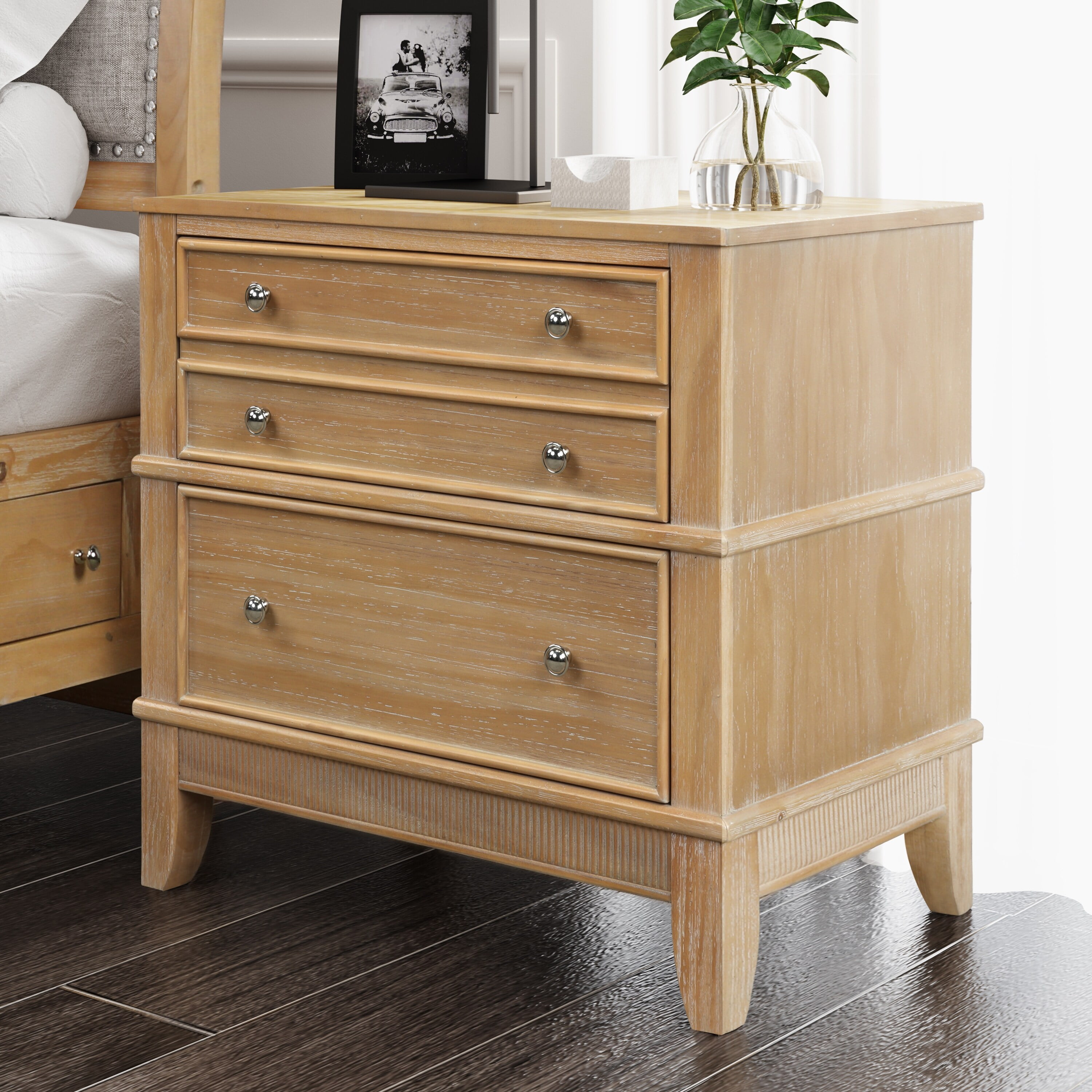 3-Drawer Natural Nightstand Natural - Walmart.com