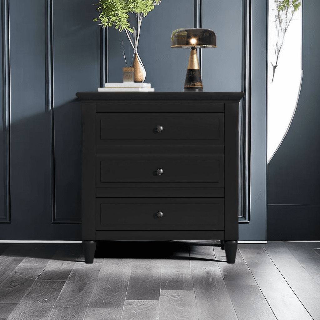 3-Drawer Night Stand, Solid Wood Bedside Nightstand Sofa Side End Table ...