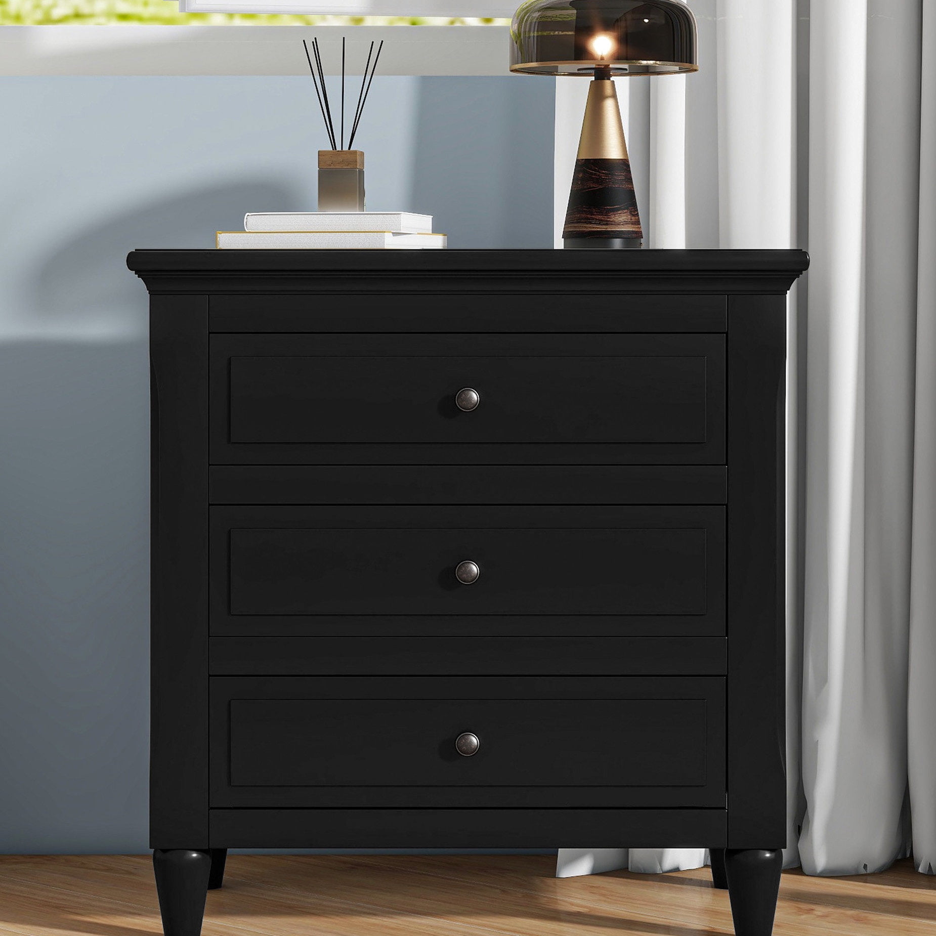 3-Drawer Nightstand, Ball Slide Bar Drawer Glide | MDF and Pine Solid ...