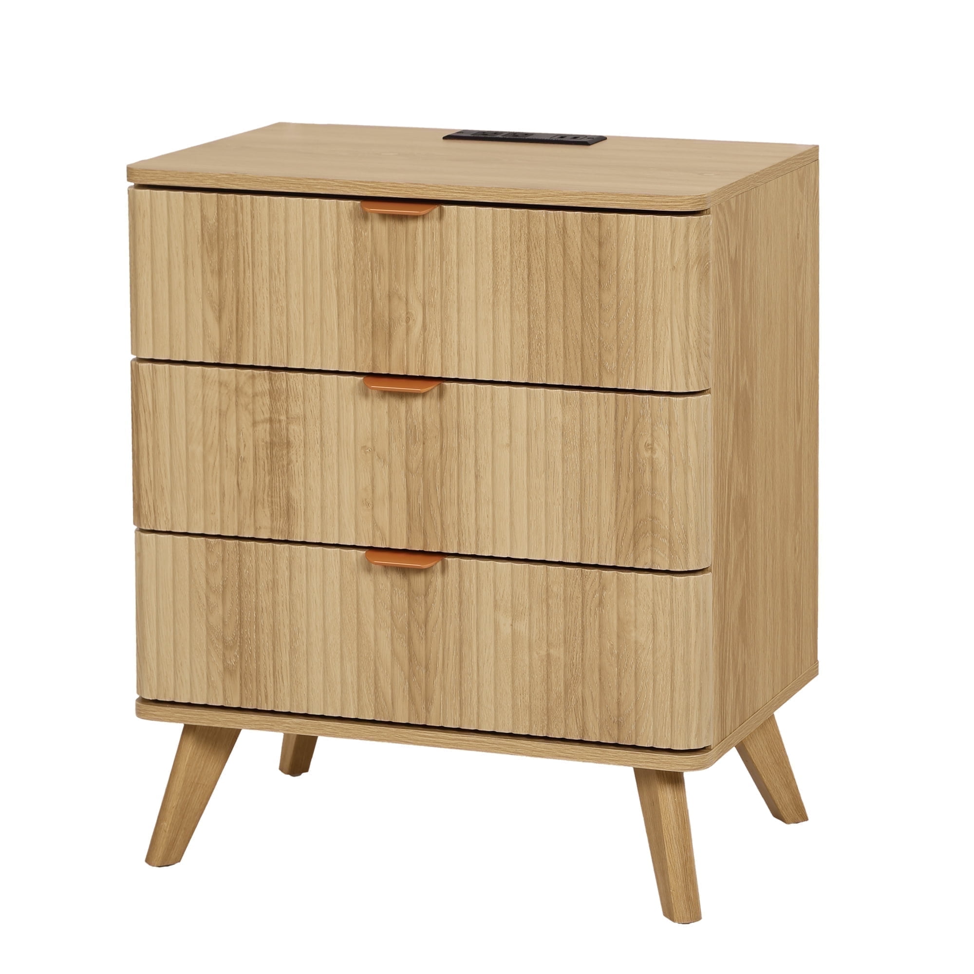 3 Drawer Nightstand with Charging Station, Mid Century Modern Wide ...