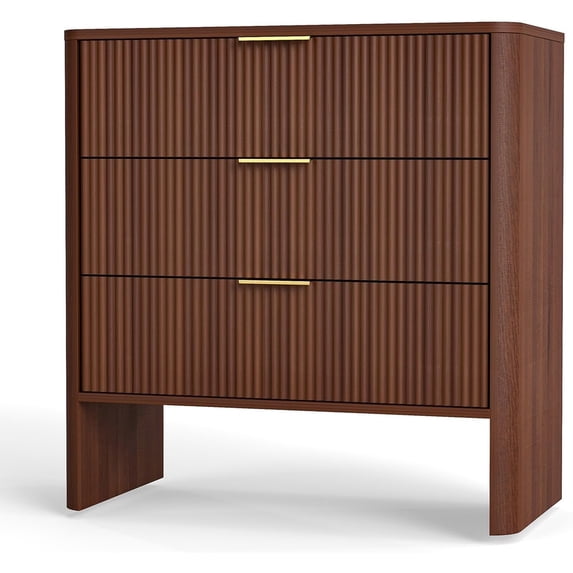 3 Drawer Nightstand, Modern Fluted Wooden Bedside Table, Wavy Storage ...