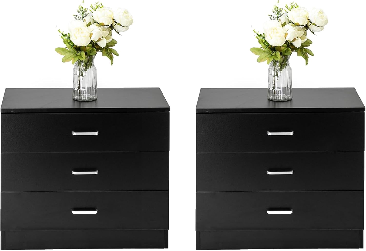 3 Drawer Nightstand Set of 2, Black Night Stand for Bedroom, Modern 3 ...