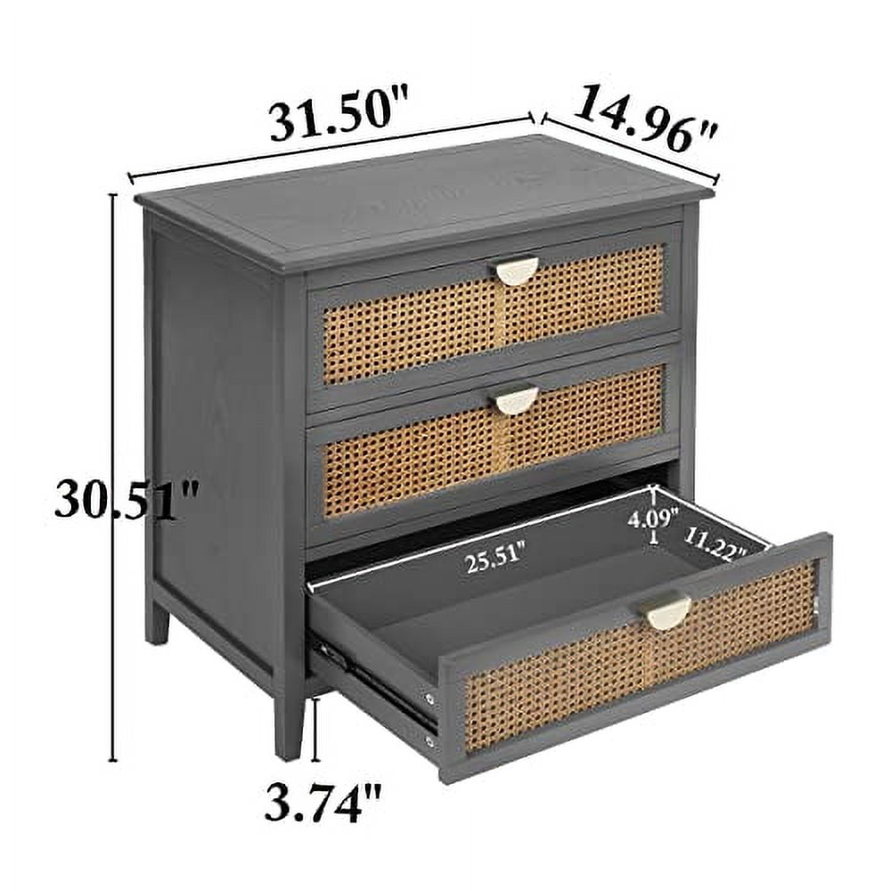 3 Drawer Nightstands, Rattan Drawer Chest Modern Wood Storage Chest of ...