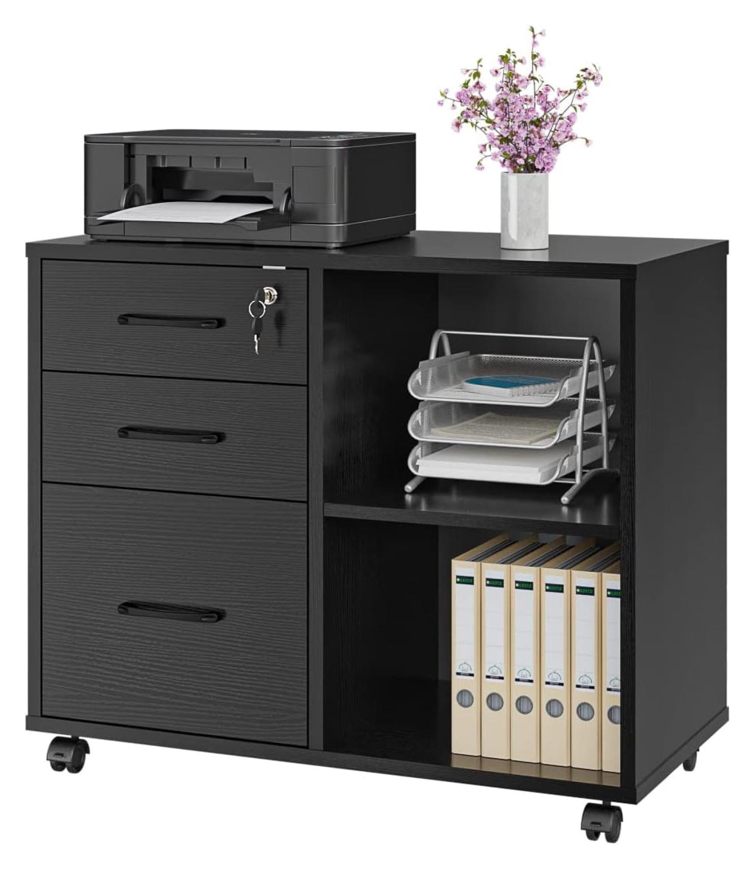 3 Drawer Office File Cabinets, Mobile Lateral Printer Stand with Open ...