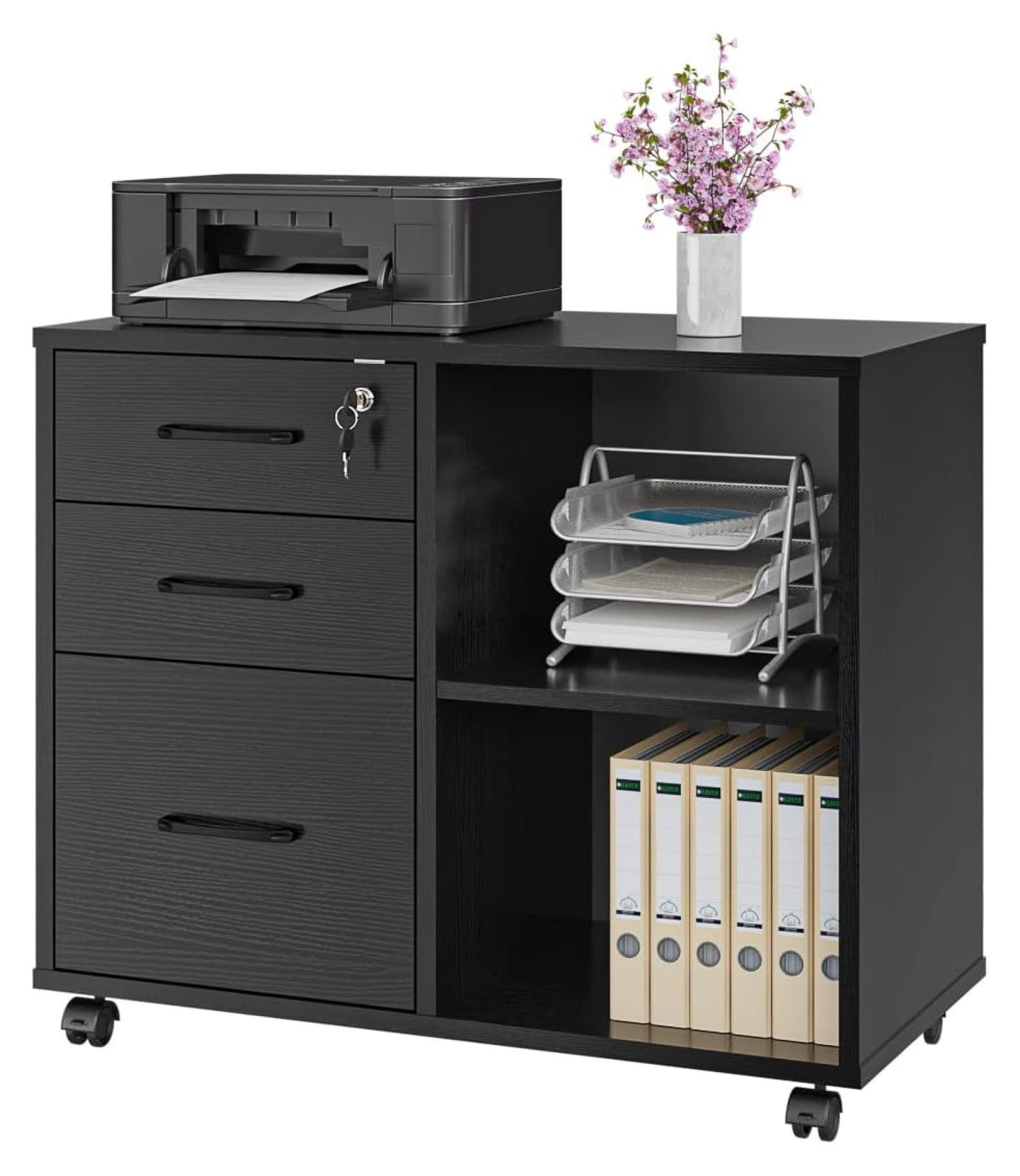 3 Drawer Office File Cabinets, Mobile Lateral Printer Stand with Open ...