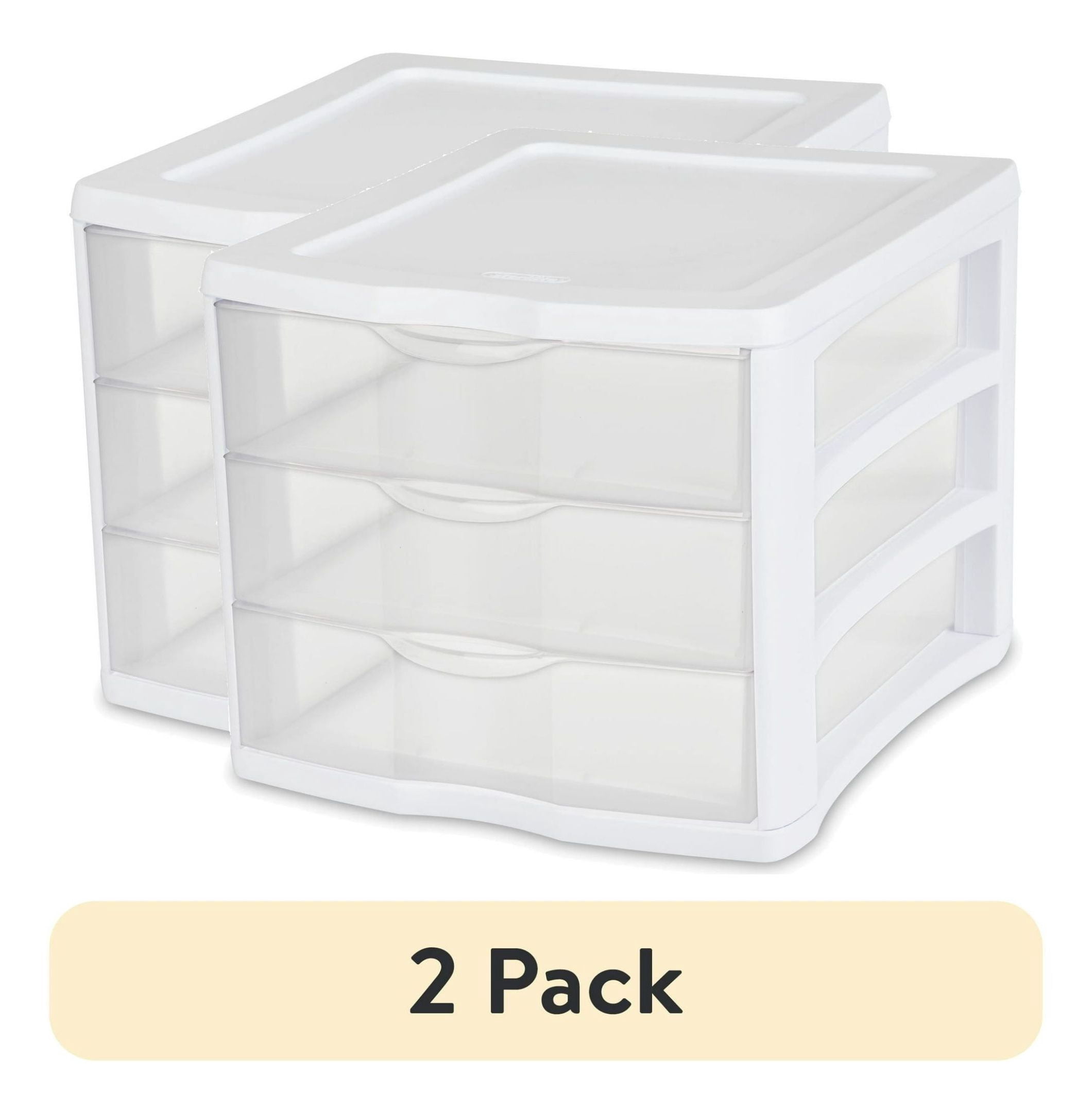 3 Drawer Organizer, Clear Plastic Storage Bins (2 Pack), White Desk ...