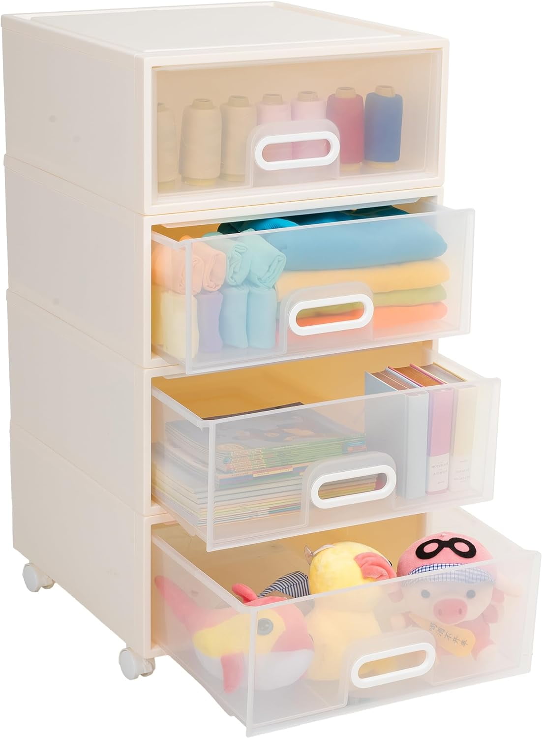 3 Drawer Plastic Drawer Stackable Drawers Clear Cart with Wheels for ...