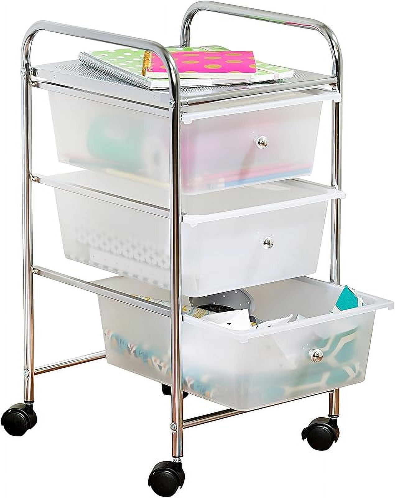 3-Drawer Plastic Storage Cart on Wheels,Silver - Walmart.com