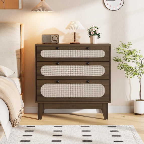 3 Drawer Rattan Dresser, Modern Wood Chest of Drawers, Boho Accent ...