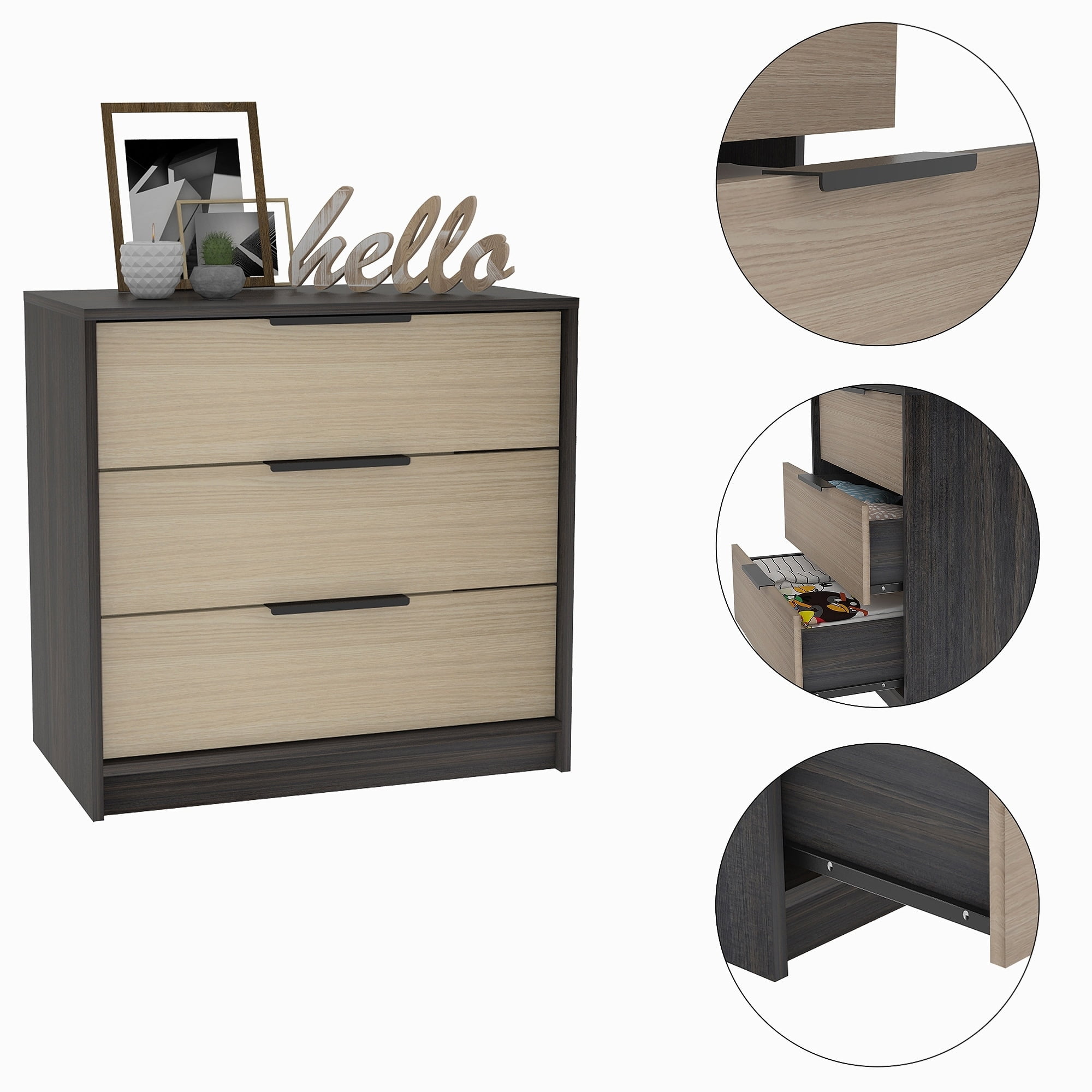 3-Drawer Rectangle Dresser White Black - Walmart.com