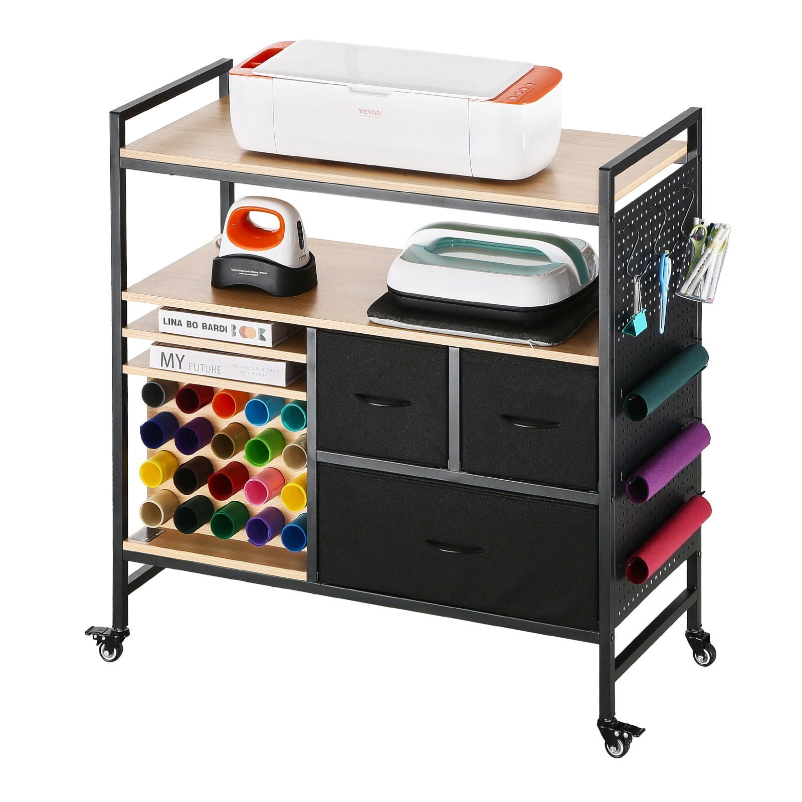 3-Drawer Rolling Cart with 20 Vinyl Spool Holders & Large Tabletop ...