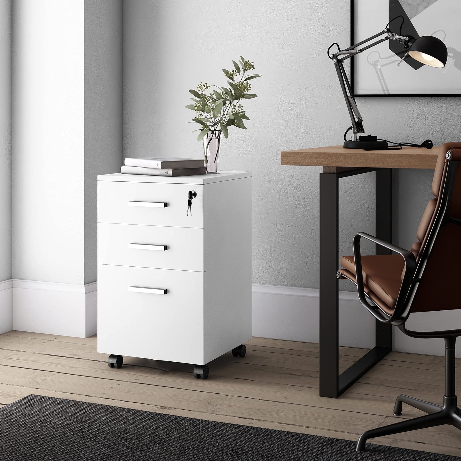 3-Drawer Rolling File Cabinet - Locking Wheels & Spacious Desktop (43 ...