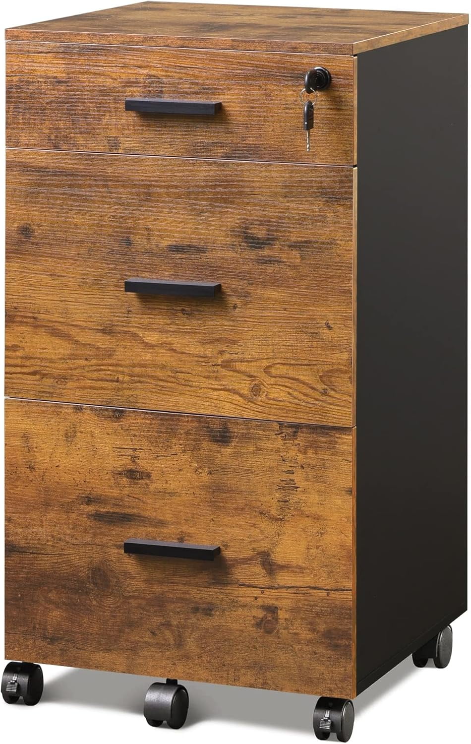 3 Drawer Rolling File Cabinet with Lock, Wood Filing Cabinet fits ...