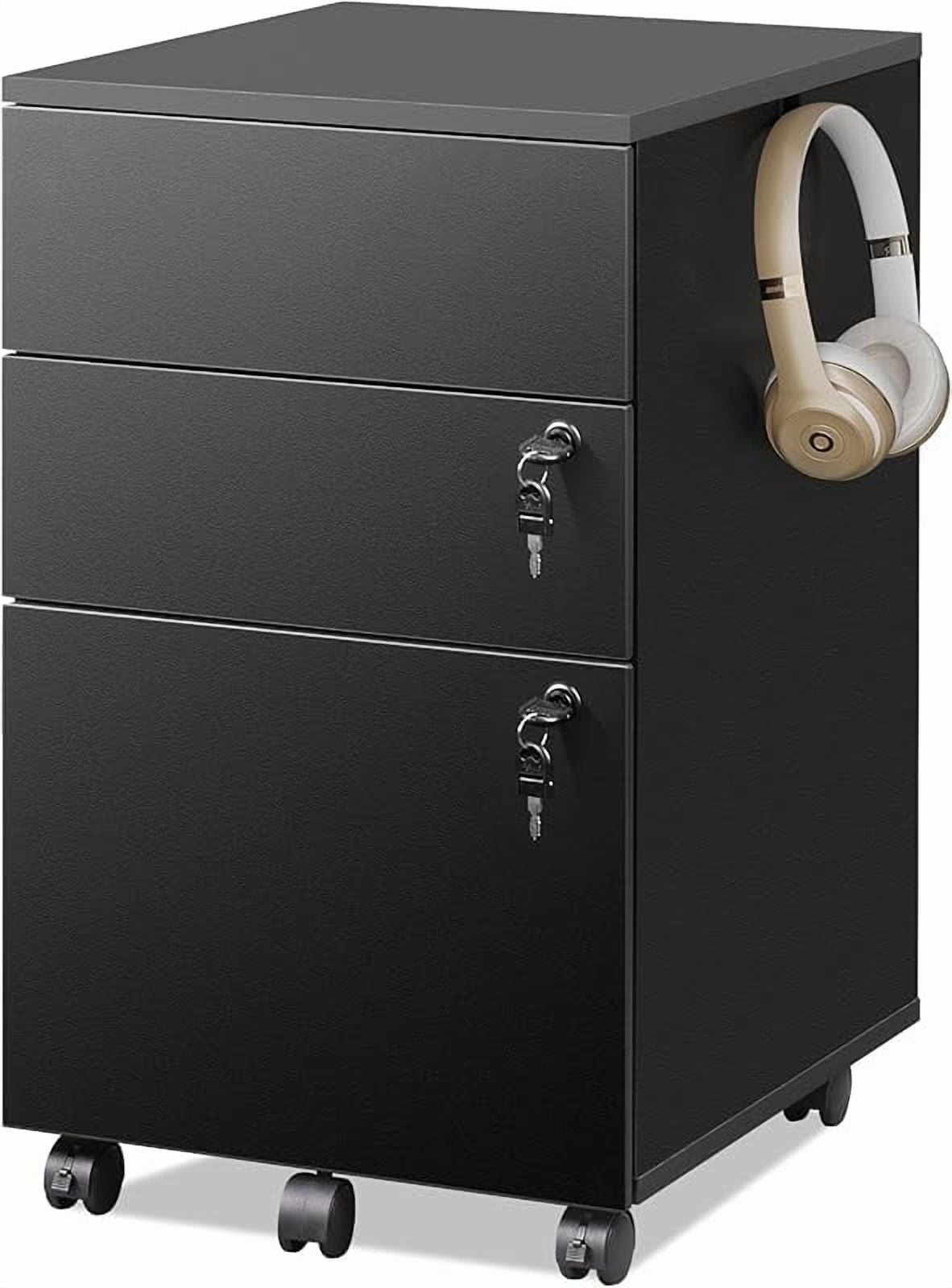 3 Drawer Rolling File Cabinet with Lock, Wood Under Desk Filing Cabinet ...