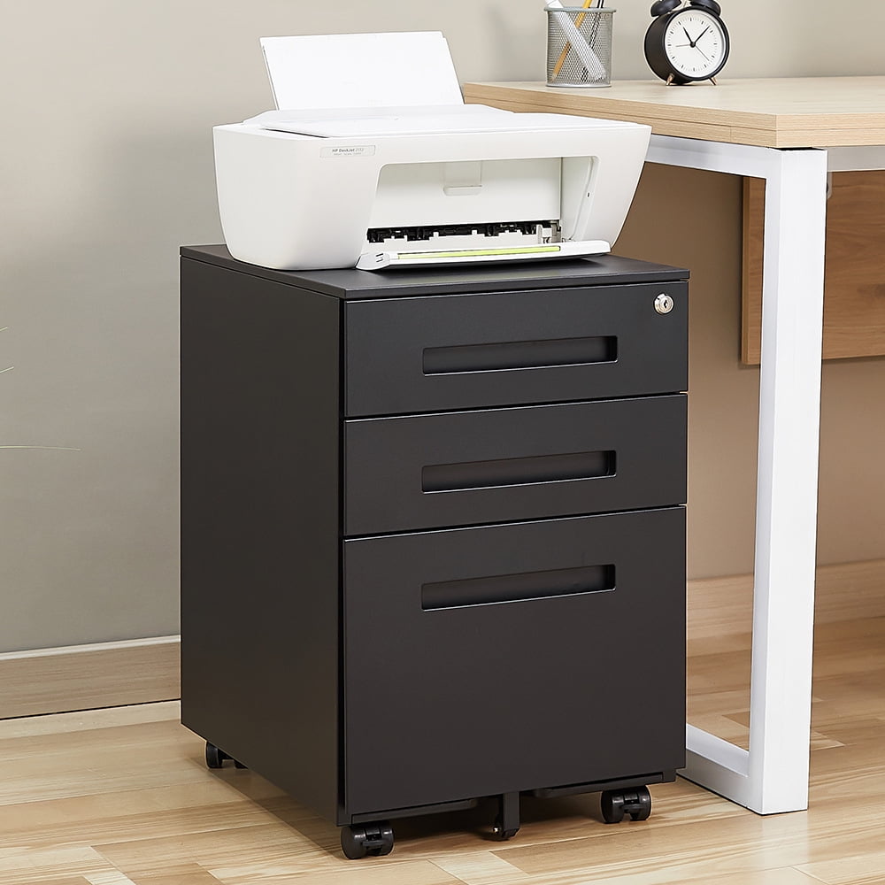 3 Drawer Rolling Filing Cabinet with Lock and 2 Keys, Under Desk Metal ...