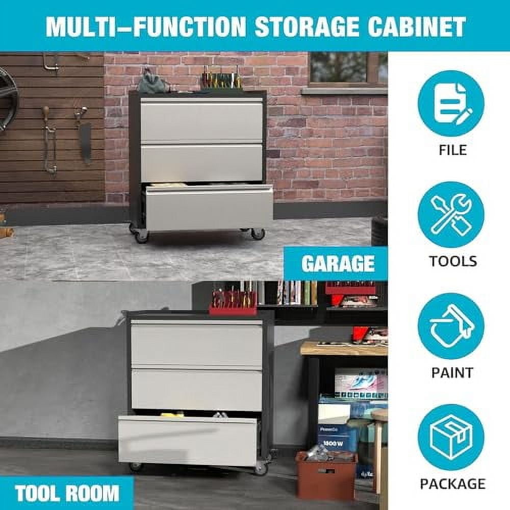 3 Drawer Rolling Garage Storage Cabinet, Small Metal Tool Cabinet with ...