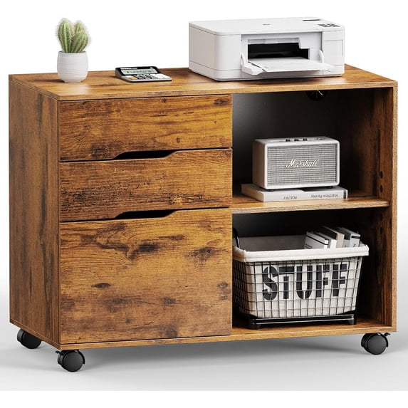 3-Drawer Rolling Lateral File Cabinet in Vintage Brown with Adjustable ...