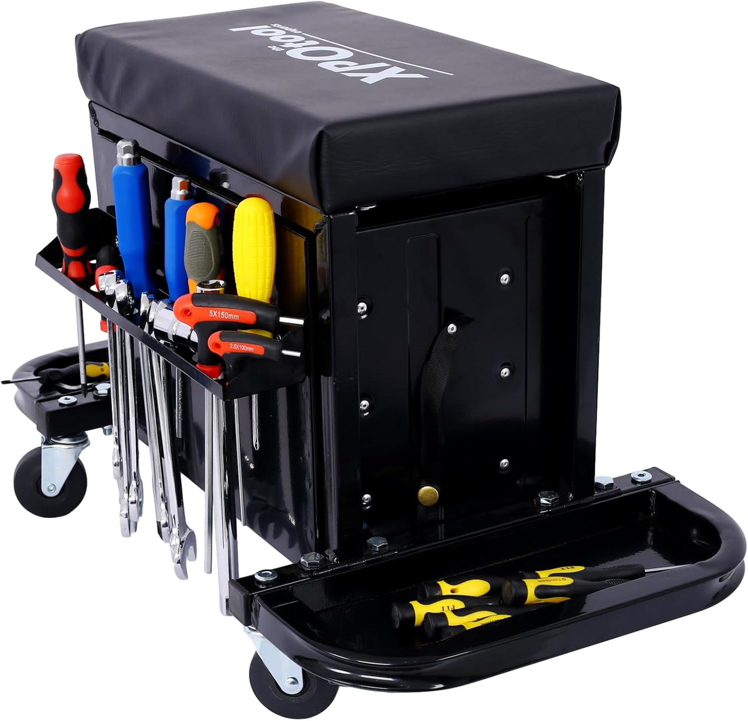 3-Drawer Rolling Tool Chest Seat Garage Glider Mechanic Stool with ...