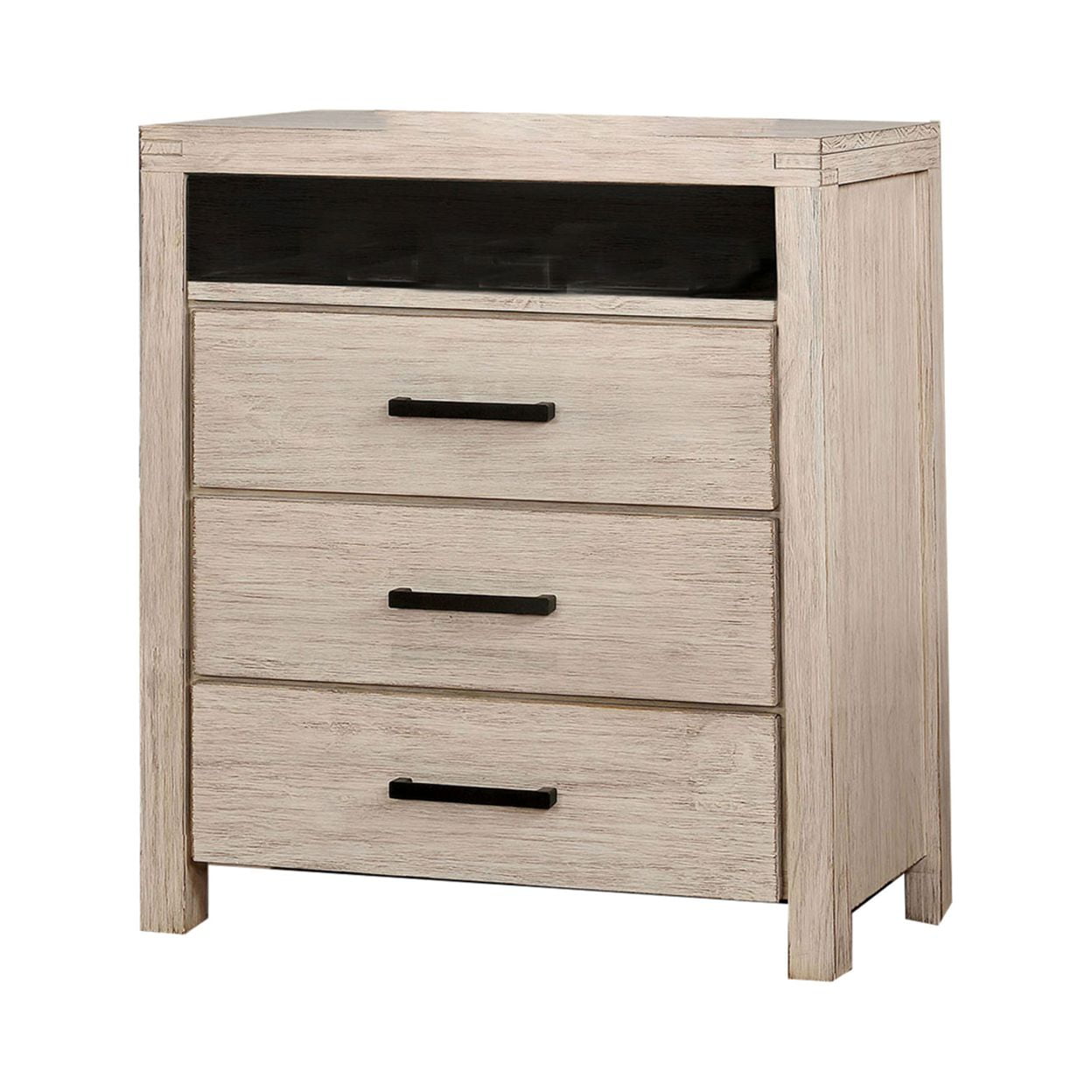 3 Drawer Rustic Style Media Chest with Open Compartment, White ...