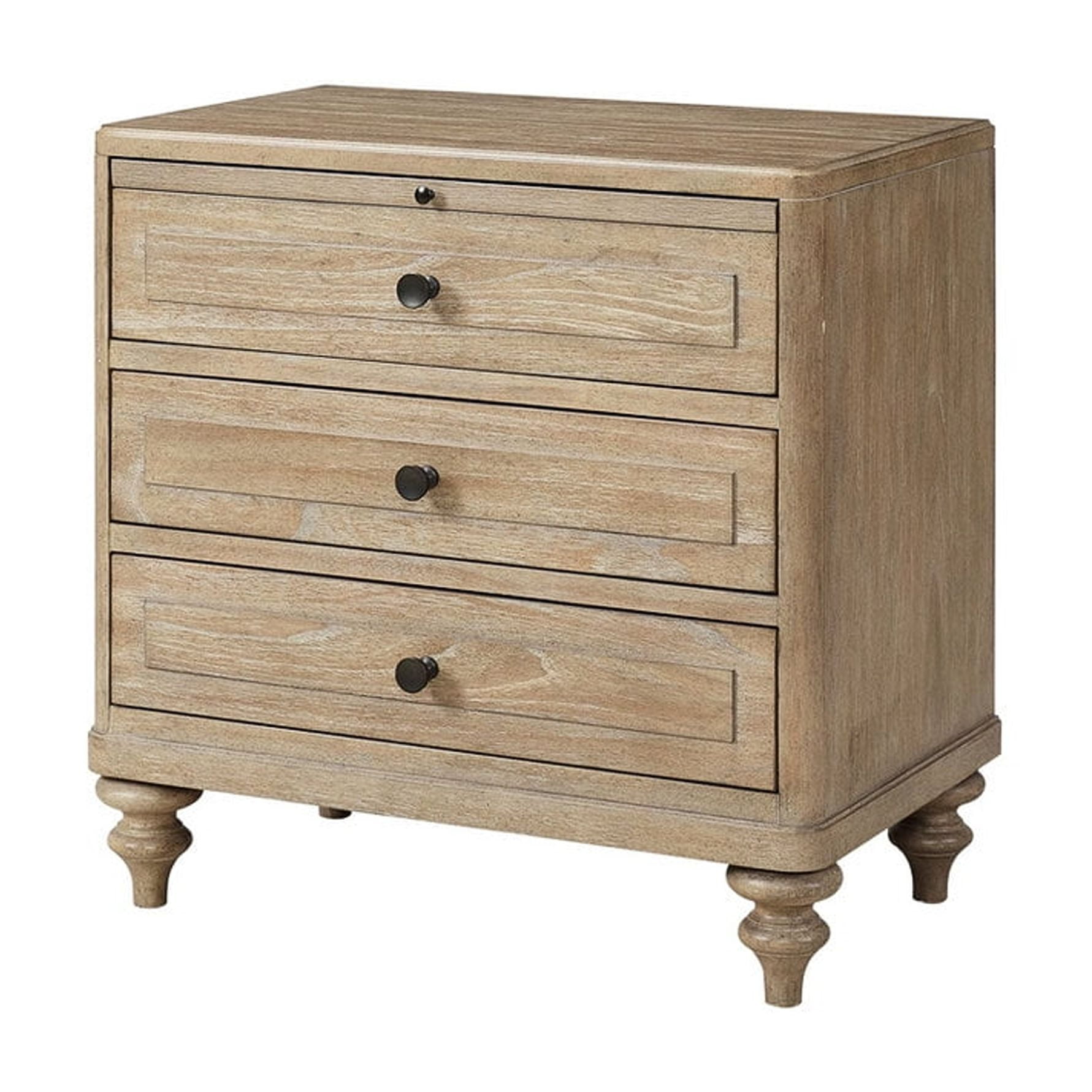 3 - Drawer Solid Wood + MDF Nightstand in Sand Color/Bedside Use/USB ...