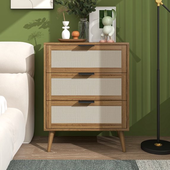 3-Drawer Steel Frame Storage Cabinet with Oak Finish, Modern ...