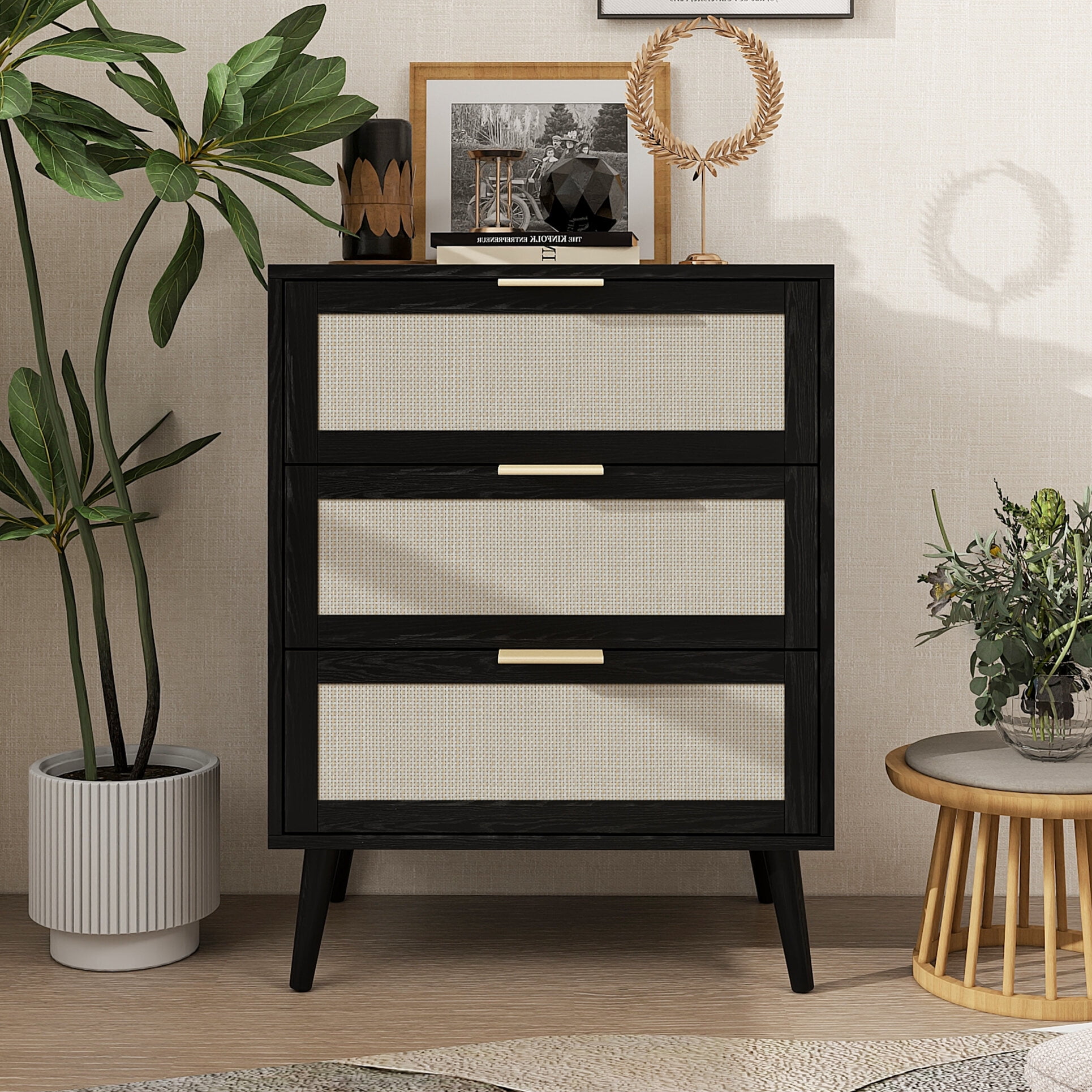 3-Drawer Steel Frame Storage Cabinet with Oak Finish - Modern Space ...