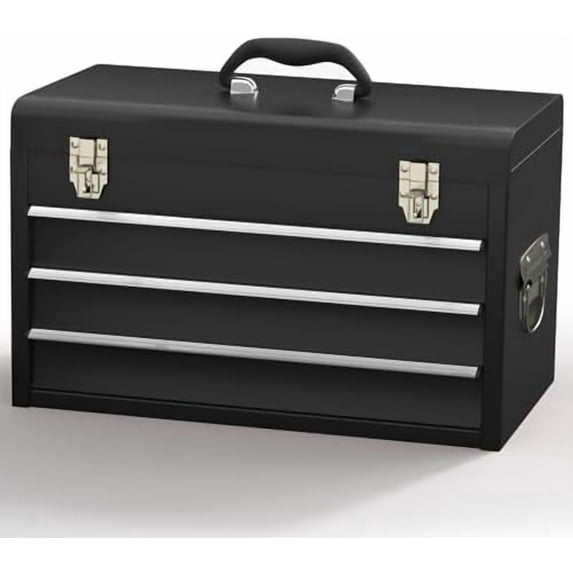 3 Drawer Steel Tool Box, Portable Metal Toolbox with Top Storage Tray ...