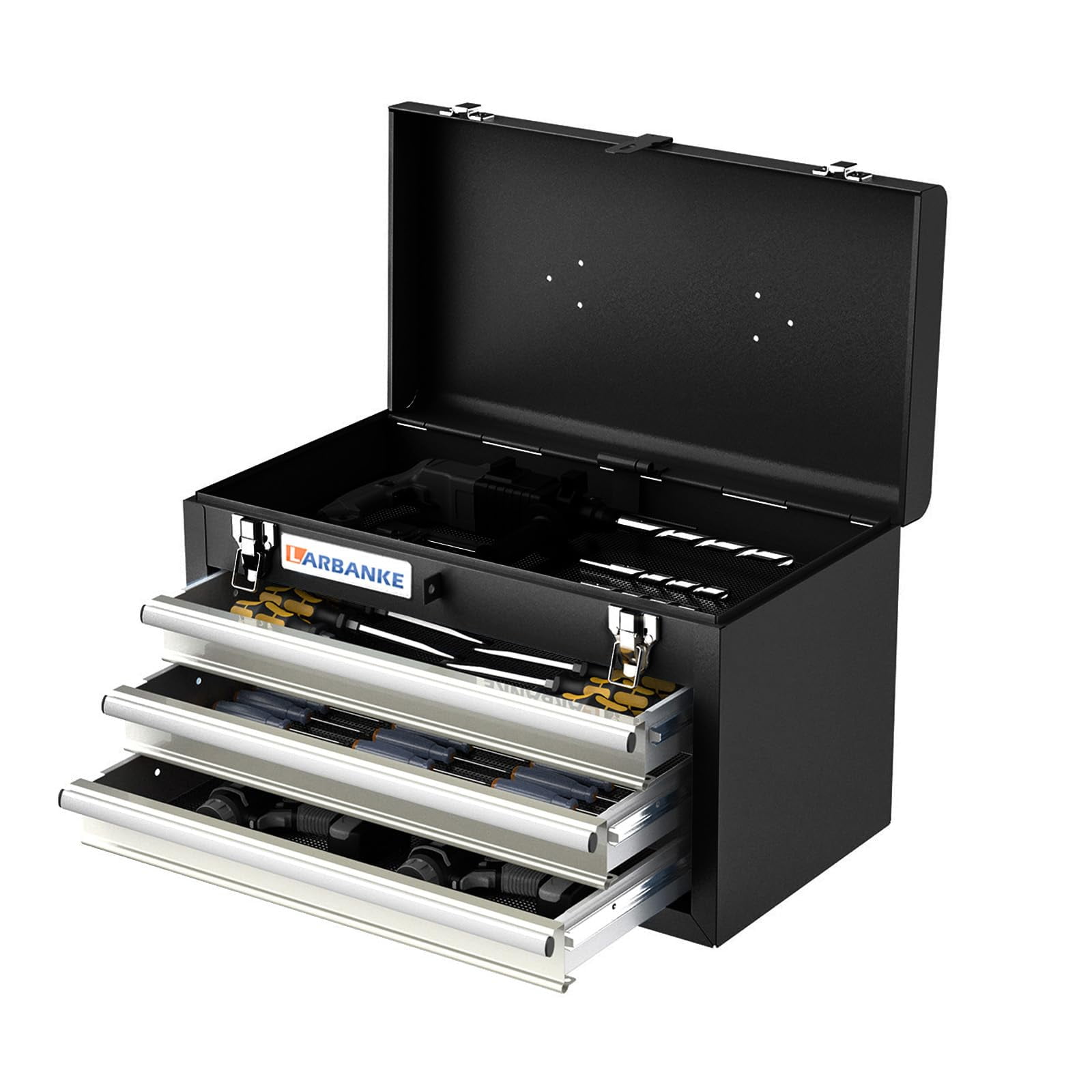 3-Drawer Steel Tool Box w/Ball-Bearing Drawers & Lock - Portable Garage ...