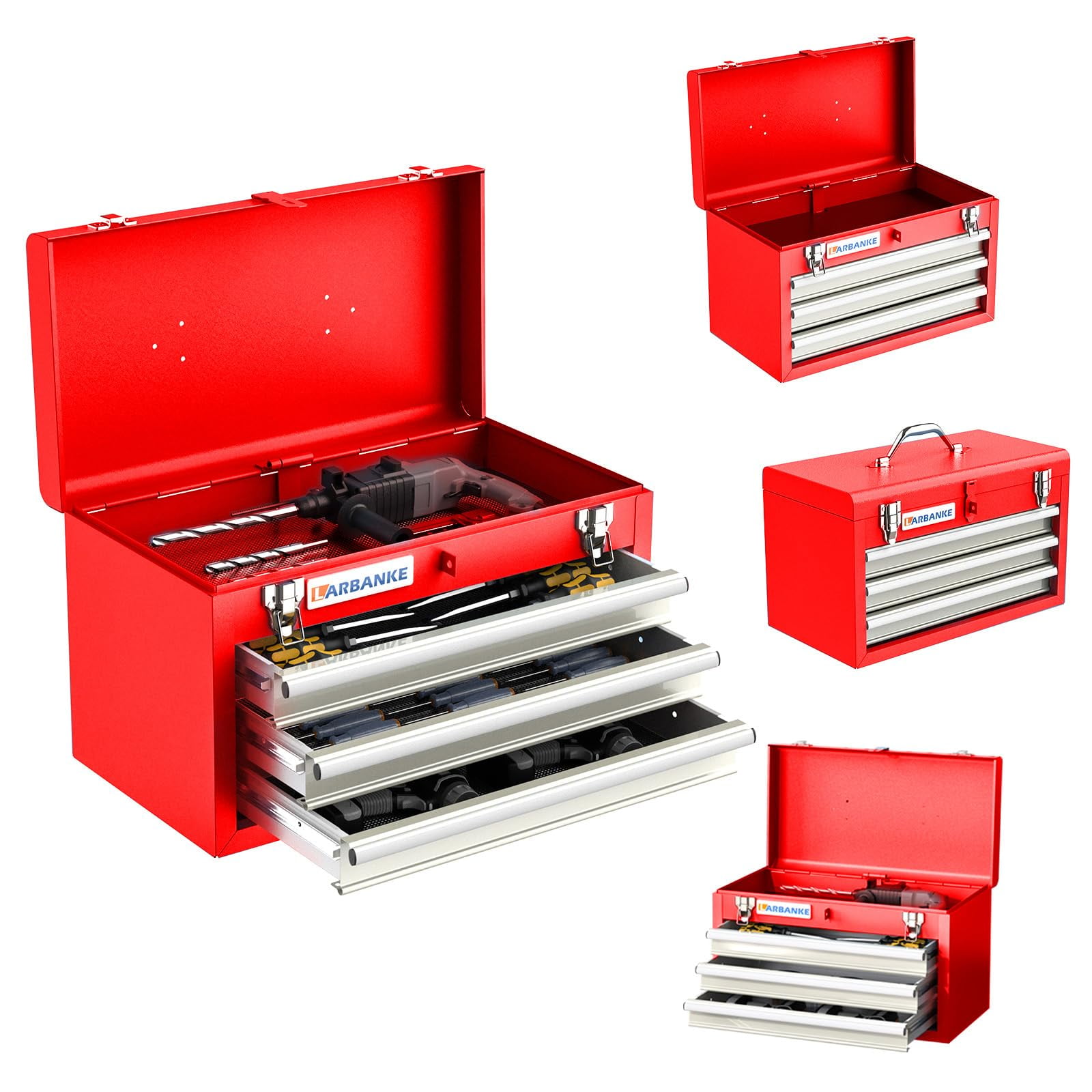3-Drawer Steel Tool Box w/Secure Lock & Liners - Portable Garage ...