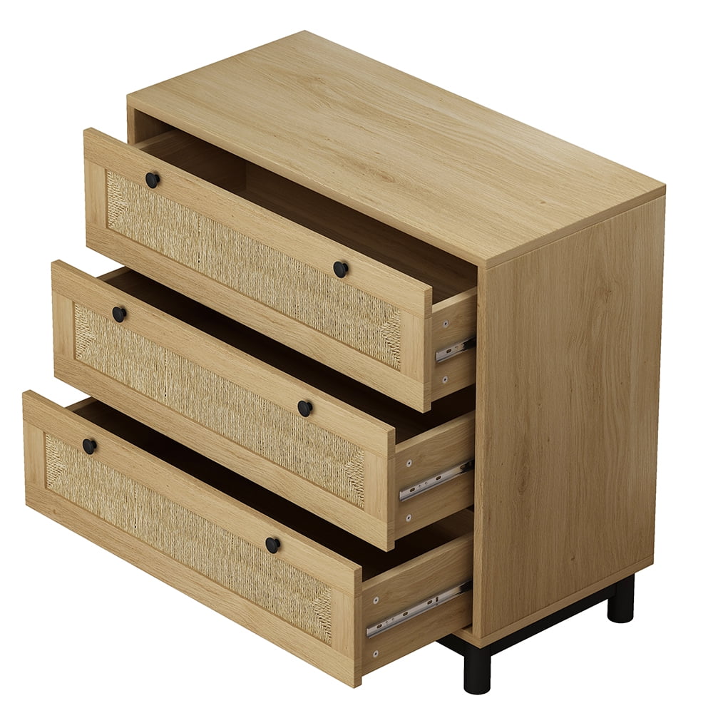 3 Drawer Storage Cabinet for Bedroom 30.31" Rope Woven Chest of Drawers ...